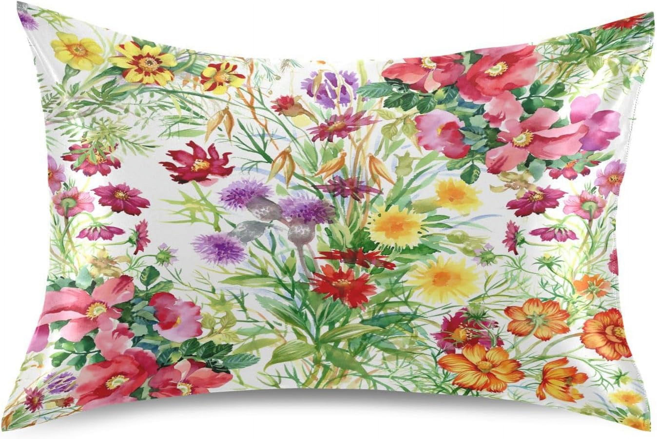 GZHJMY Colorful Flowers Satin Pillowcase for Hair and Skin, Soft and ...