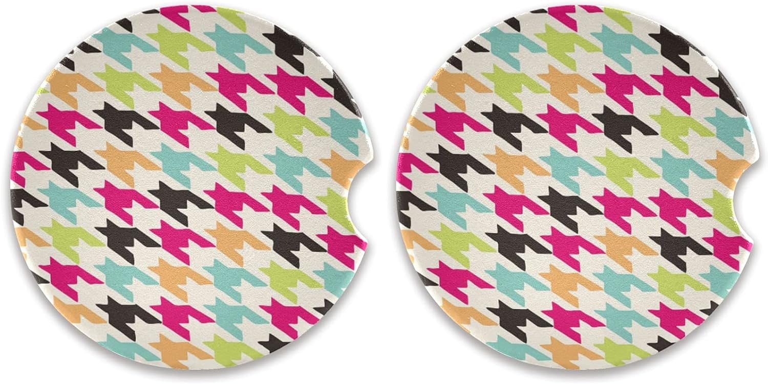 GZHJMY Colorful Houndstooth Car Coasters 2 Pieces, Absorbent Ceramic ...