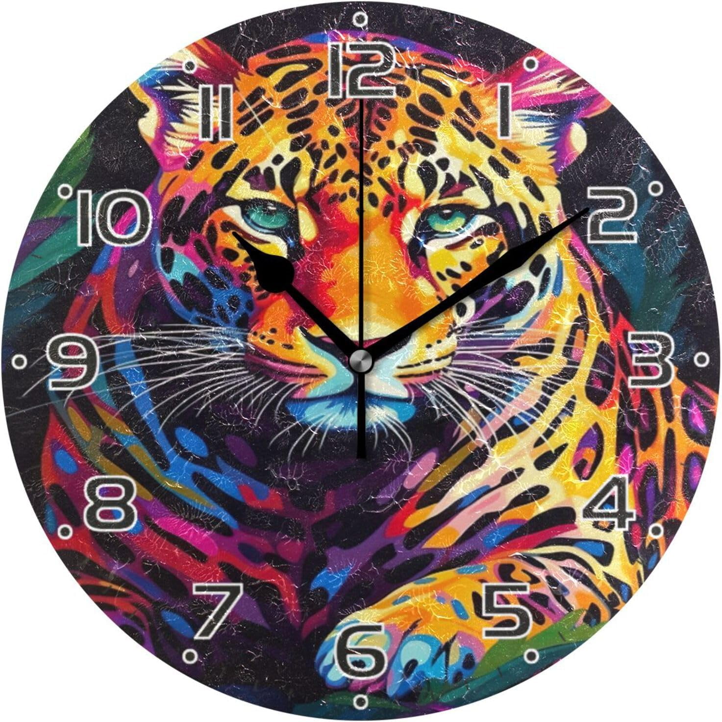 GZHJMY Colorful Leopard Clock Silent Round Wall Clock Non Ticking ...