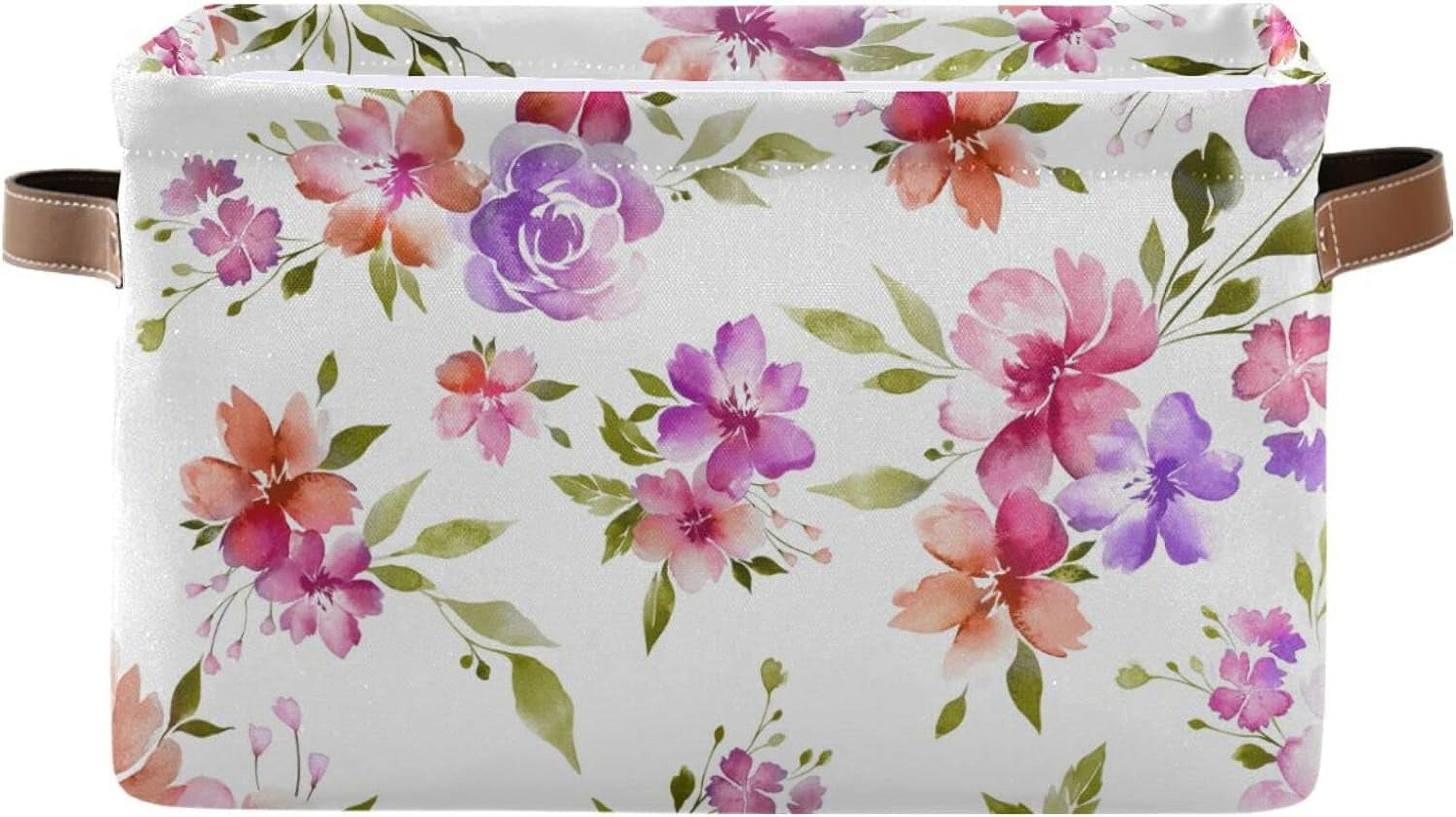 GZHJMY Colorful Little Flowers Storage Basket with Handles Collapsible ...