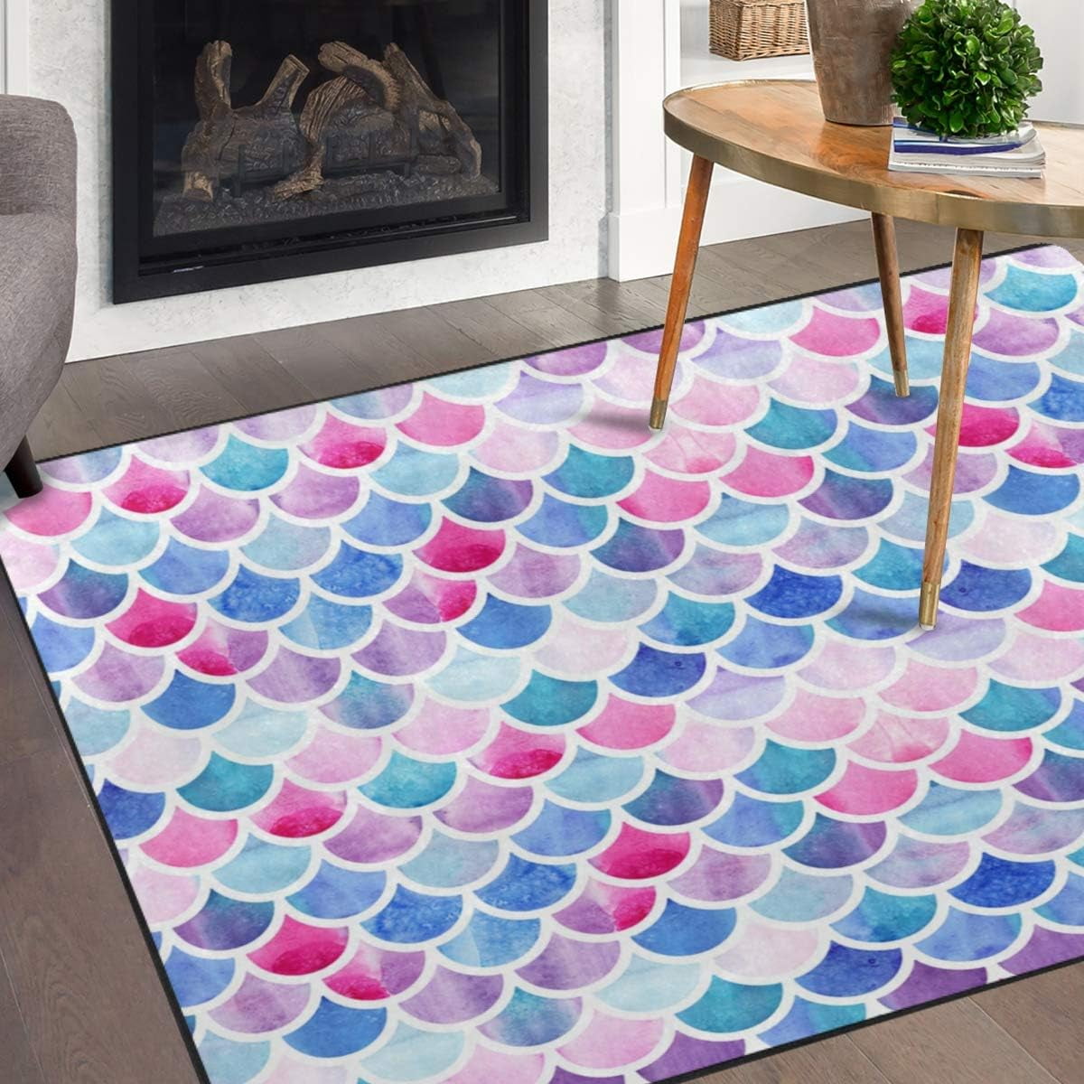 GZHJMY Colorful Mermaid Scales Non Slip Area Rug for Living Dinning ...