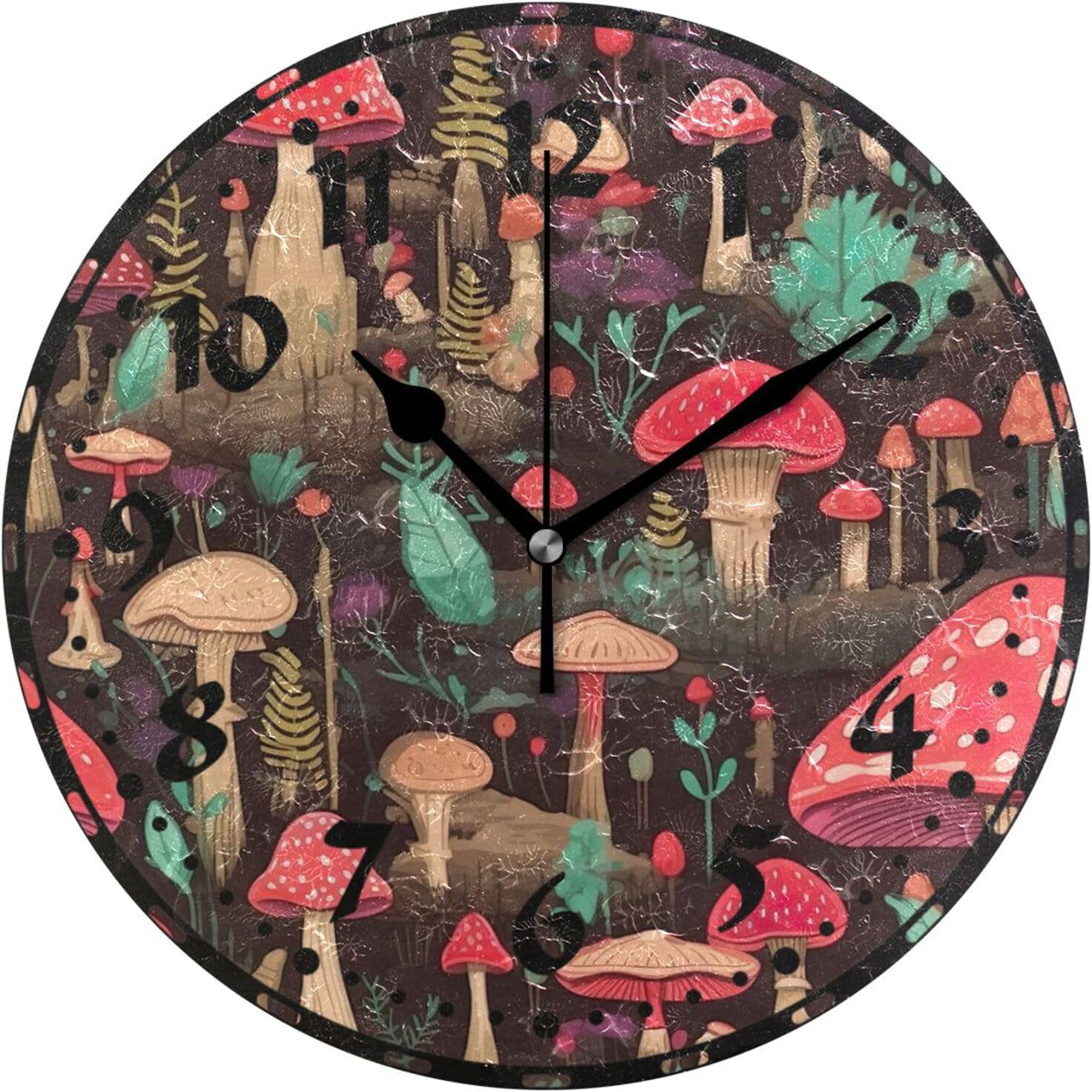 GZHJMY Colorful Mushrooms Wall Clock, Silent Non Ticking 10 Inch ...