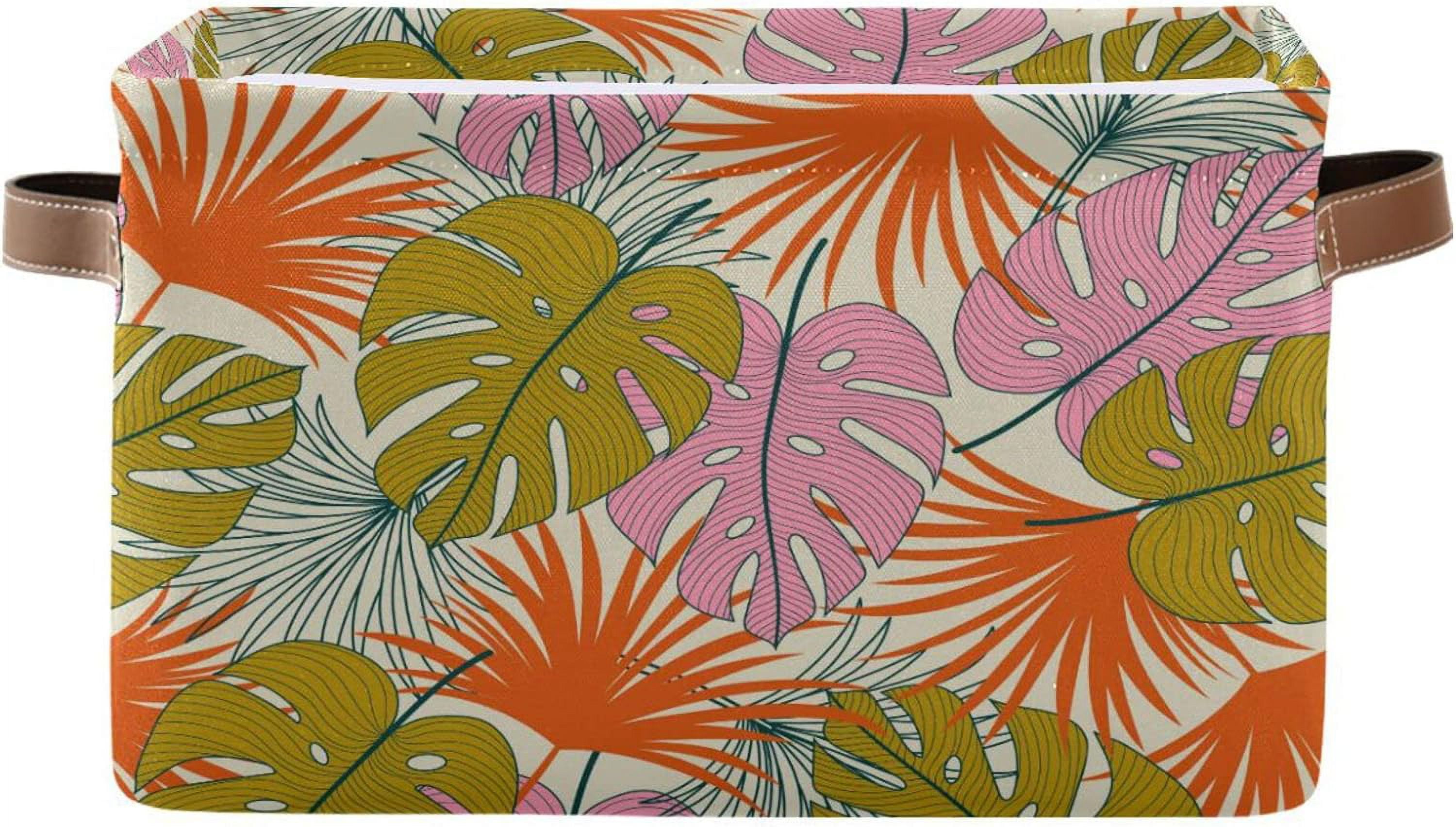 GZHJMY Colorful Palm Leaves Large Square Storage Basket Bin with ...