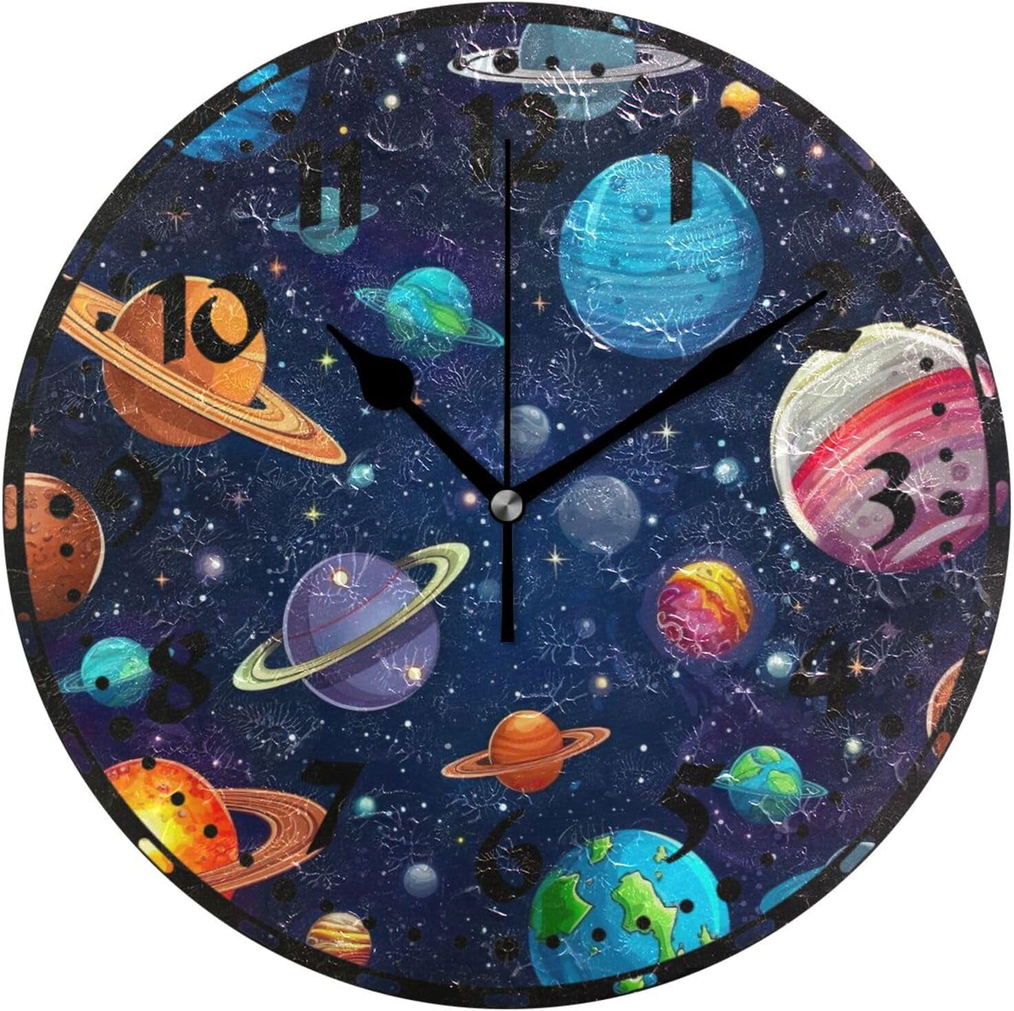GZHJMY Colorful Planets Wall Clock, Silent Non Ticking 10 Inch Battery ...