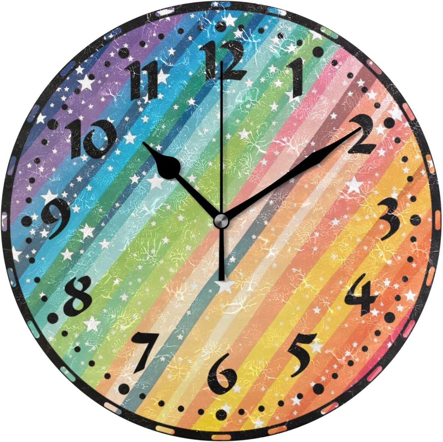 GZHJMY Colorful Rainbow Striped Wall Clock, PVC Silent Non Ticking 10 ...