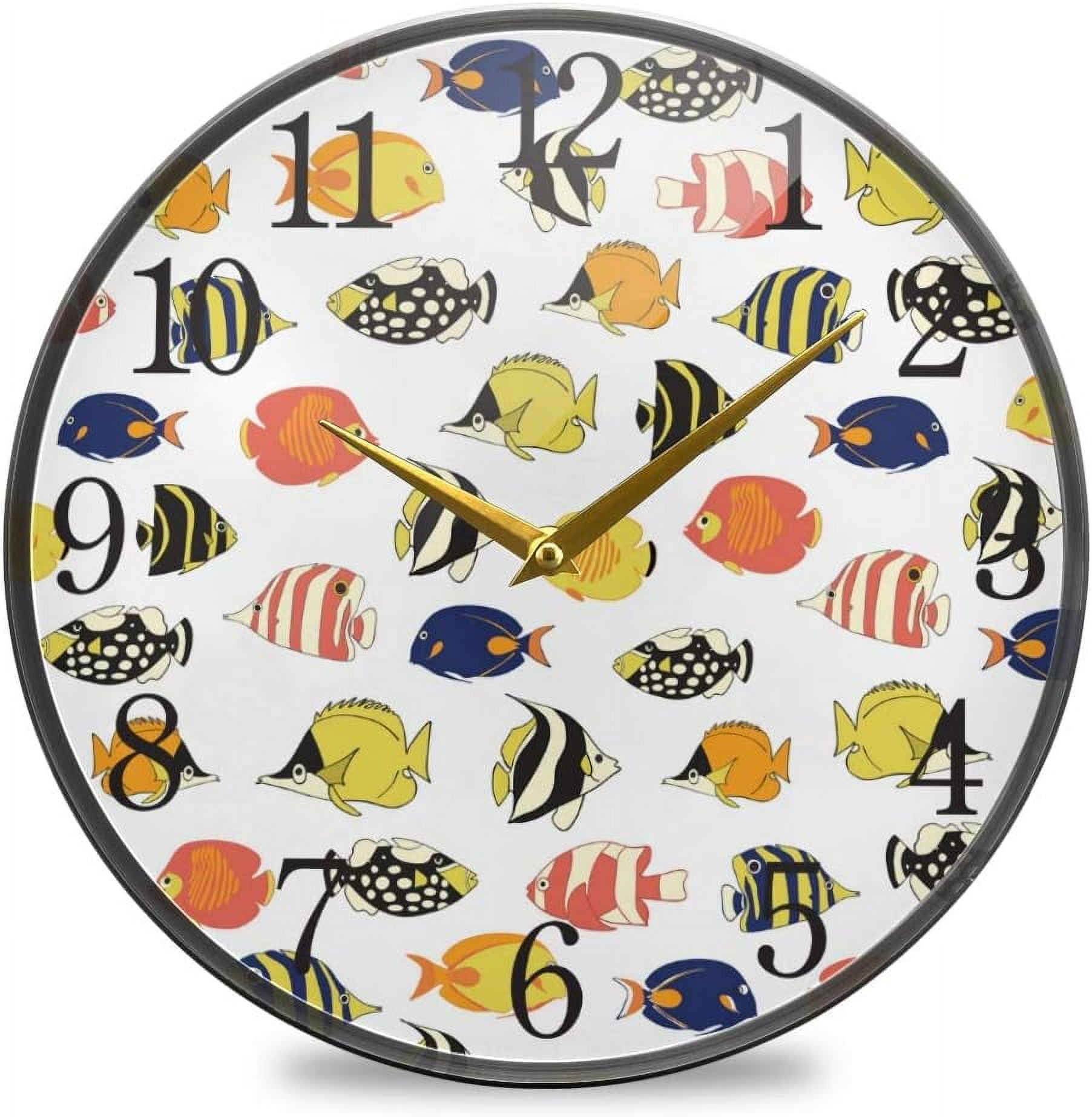 GZHJMY Colorful Reef Fish Pattern Wall Clock Silent Non Ticking 9.5 ...