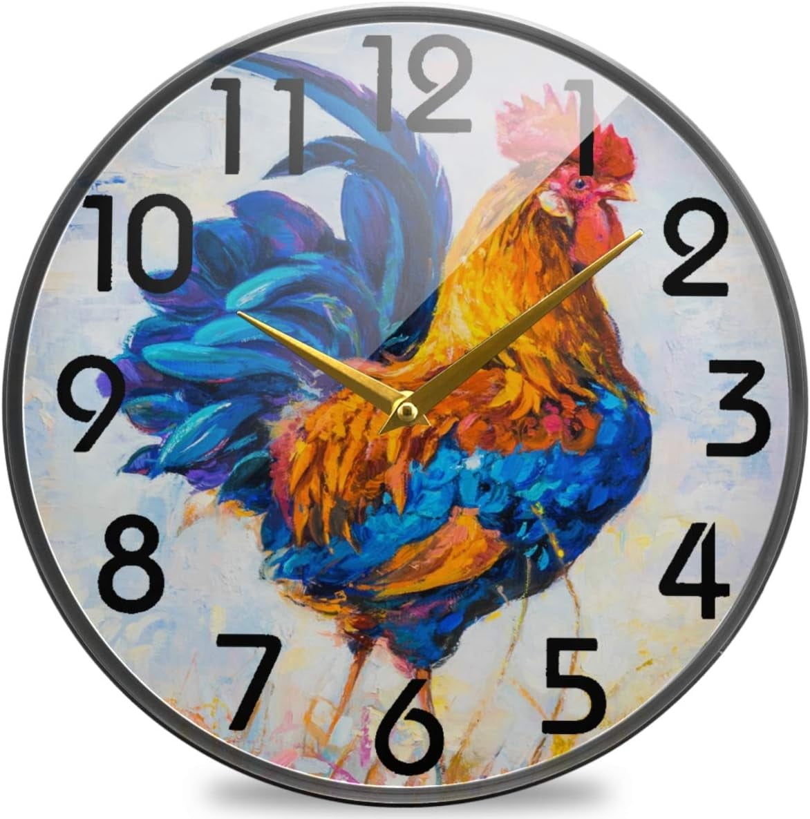 GZHJMY Colorful Rooster Poultry Painting Print Round Wall Clock, 9.5 ...