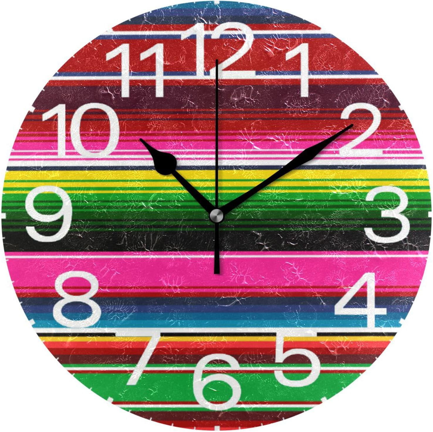 GZHJMY Colorful Stripes Wall Clock,Silent Non Ticking 10 Inch Battery Operated Round Wall Clocks ...