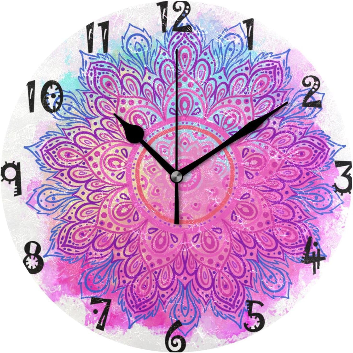 GZHJMY Colorful Watercolor Mandala Wall Clock,Silent Non Ticking 10 ...