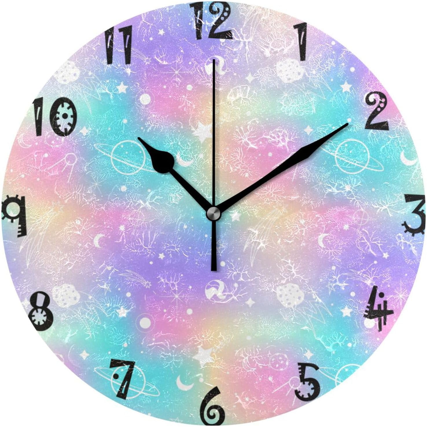 GZHJMY Colour Galaxy Wall Clock,Silent Non Ticking 10 Inch Battery ...