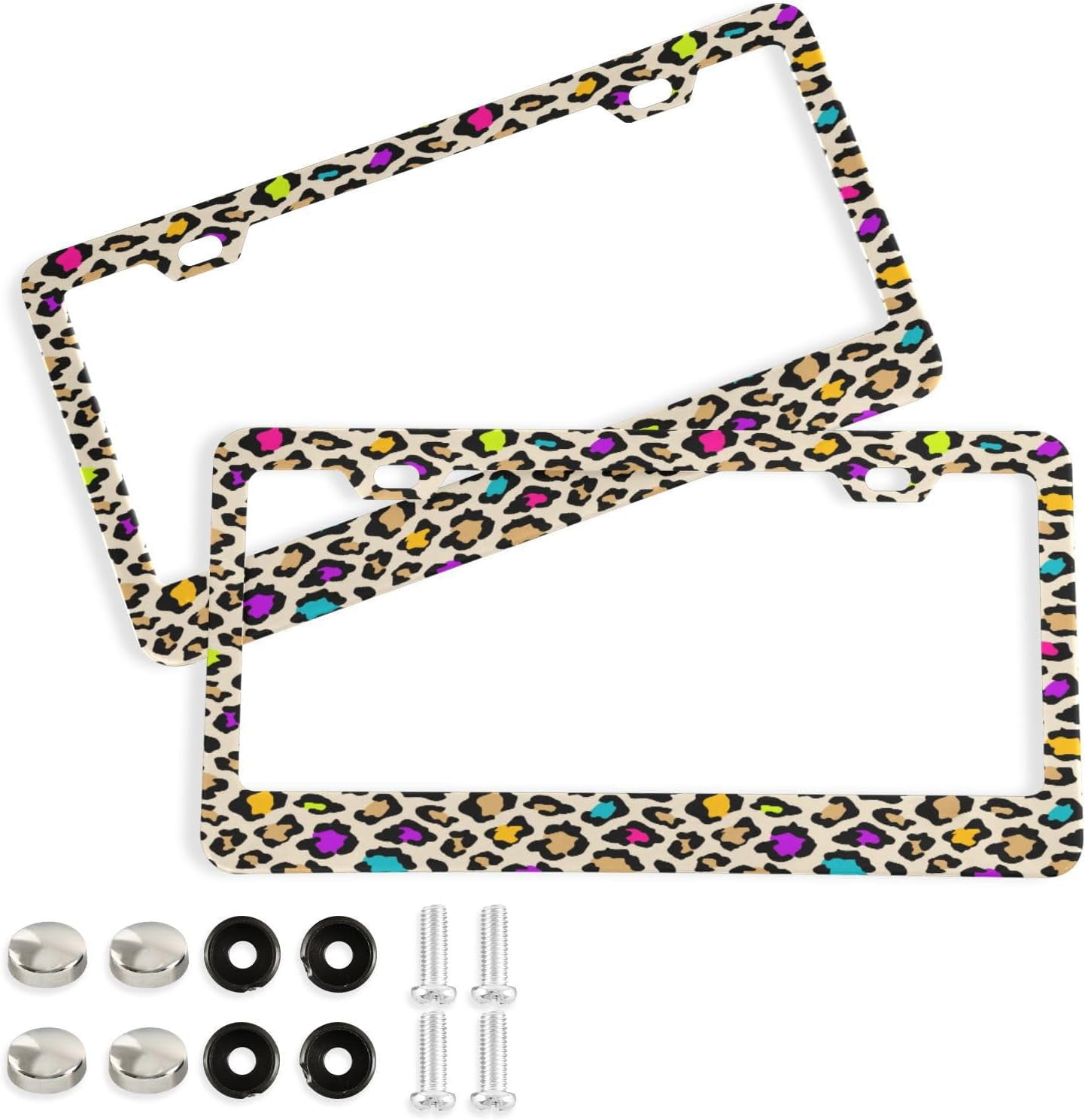 GZHJMY Coloured Leopard Print Car License Plate Frame, 2 Pack Aluminum ...