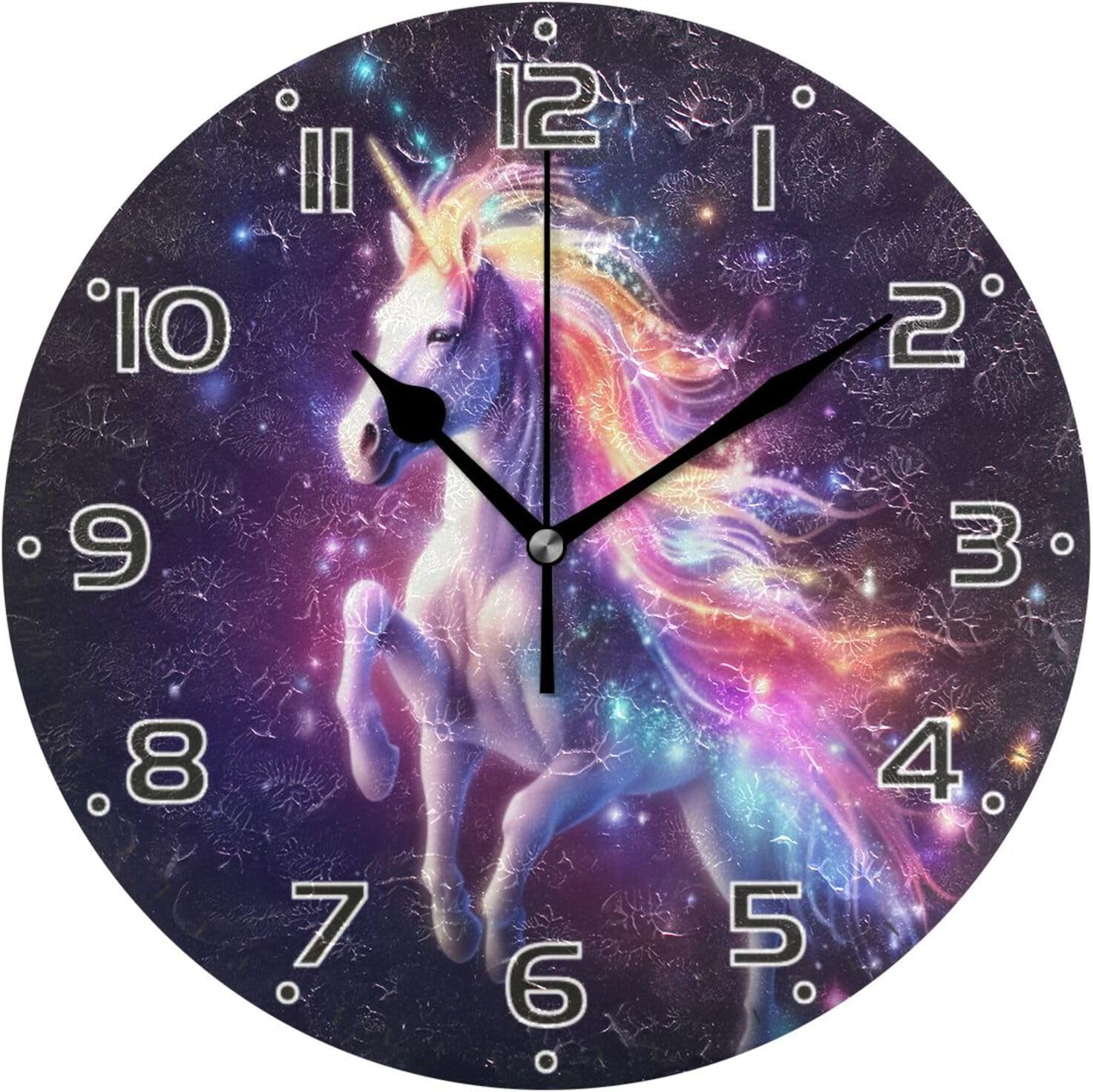 GZHJMY Colourful Unicorn Clock Silent Round Wall Clock Non Ticking ...