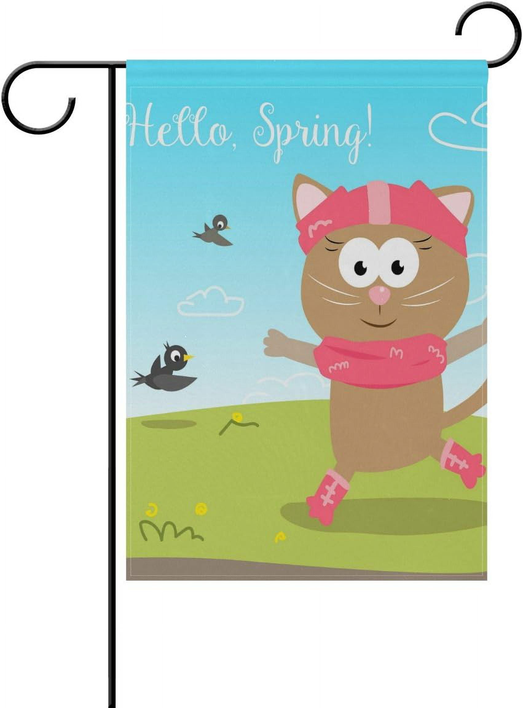 GZHJMY Cooper Girl Hello Spring Cartoon Cat Garden Flag Yard Banner ...