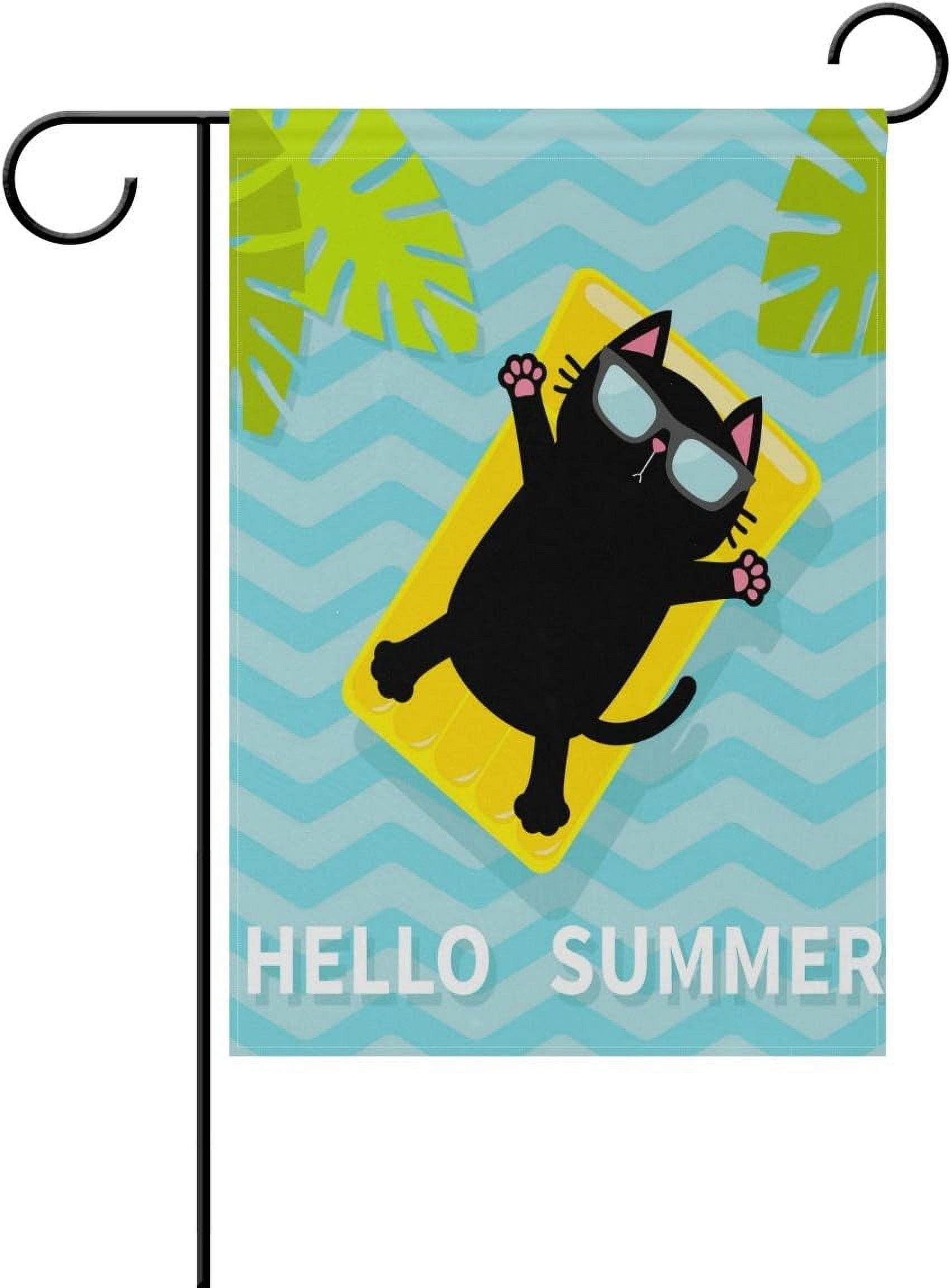 GZHJMY Cooper Girl Hello Summer Funny Cat Garden Flag Yard Banner ...