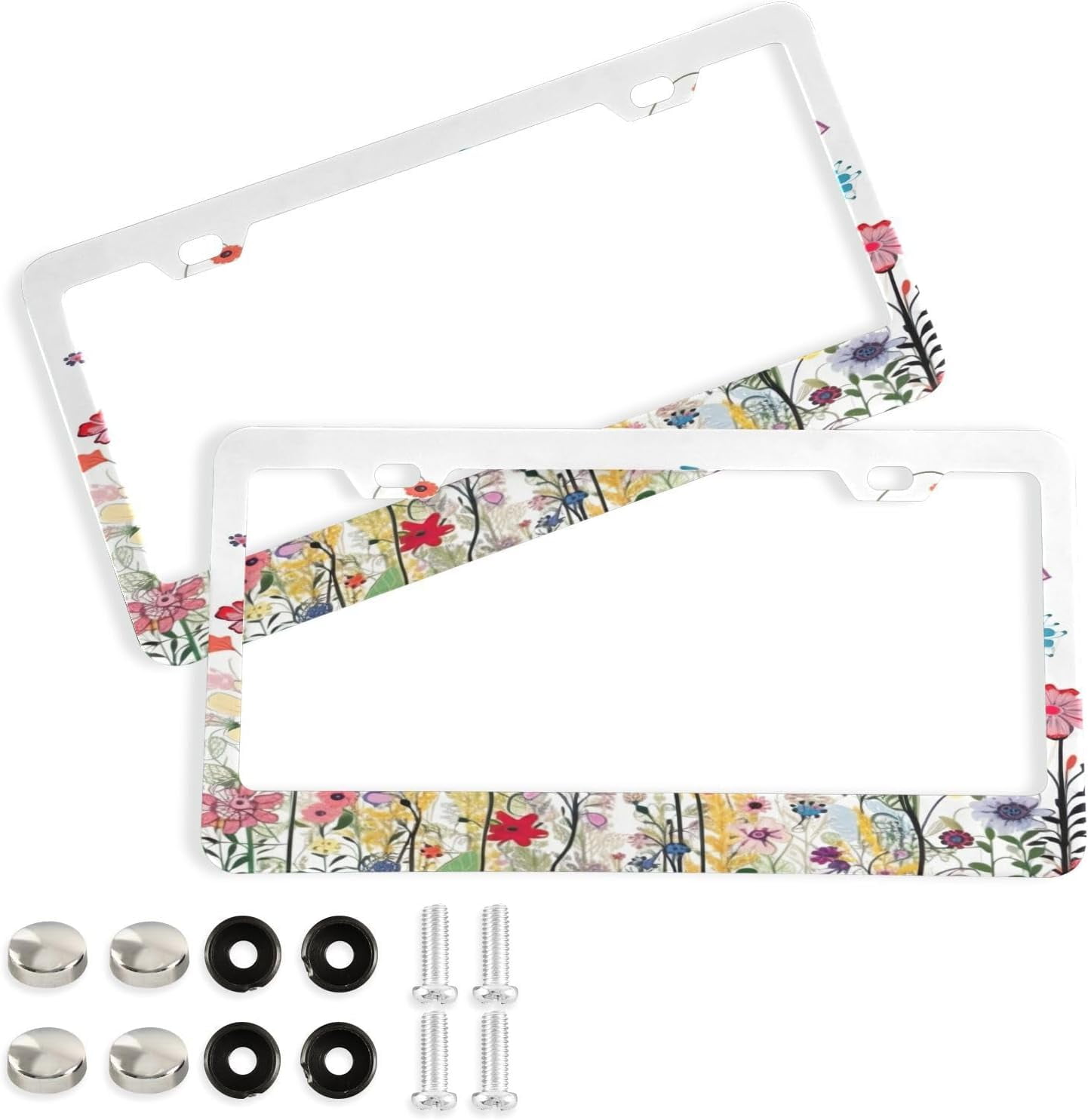 GZHJMY Cotton Fowers License Plate Frames Set of 2, Universal Aluminum ...