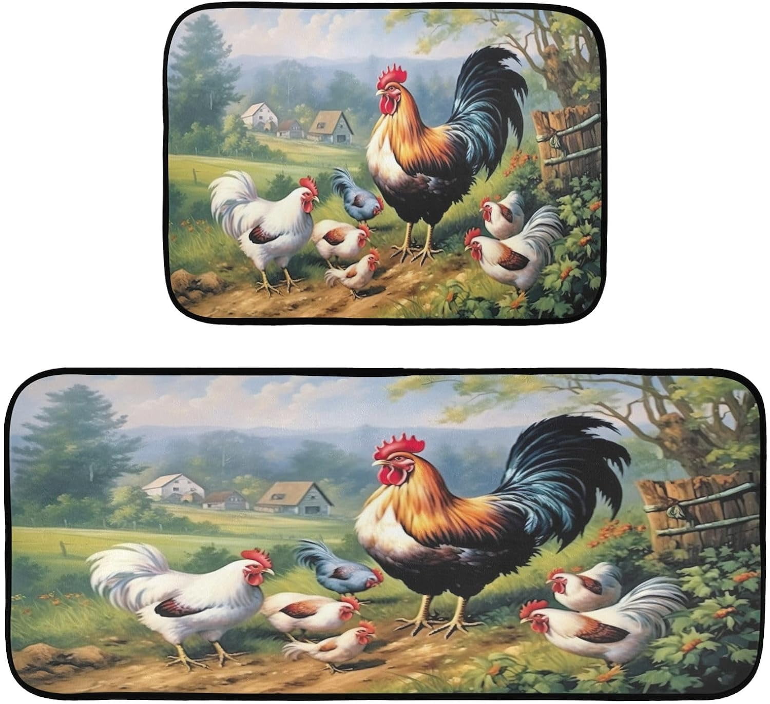 GZHJMY Country Rooster Kitchen Rug Set of 2 Non Slip Washable Cushioned ...