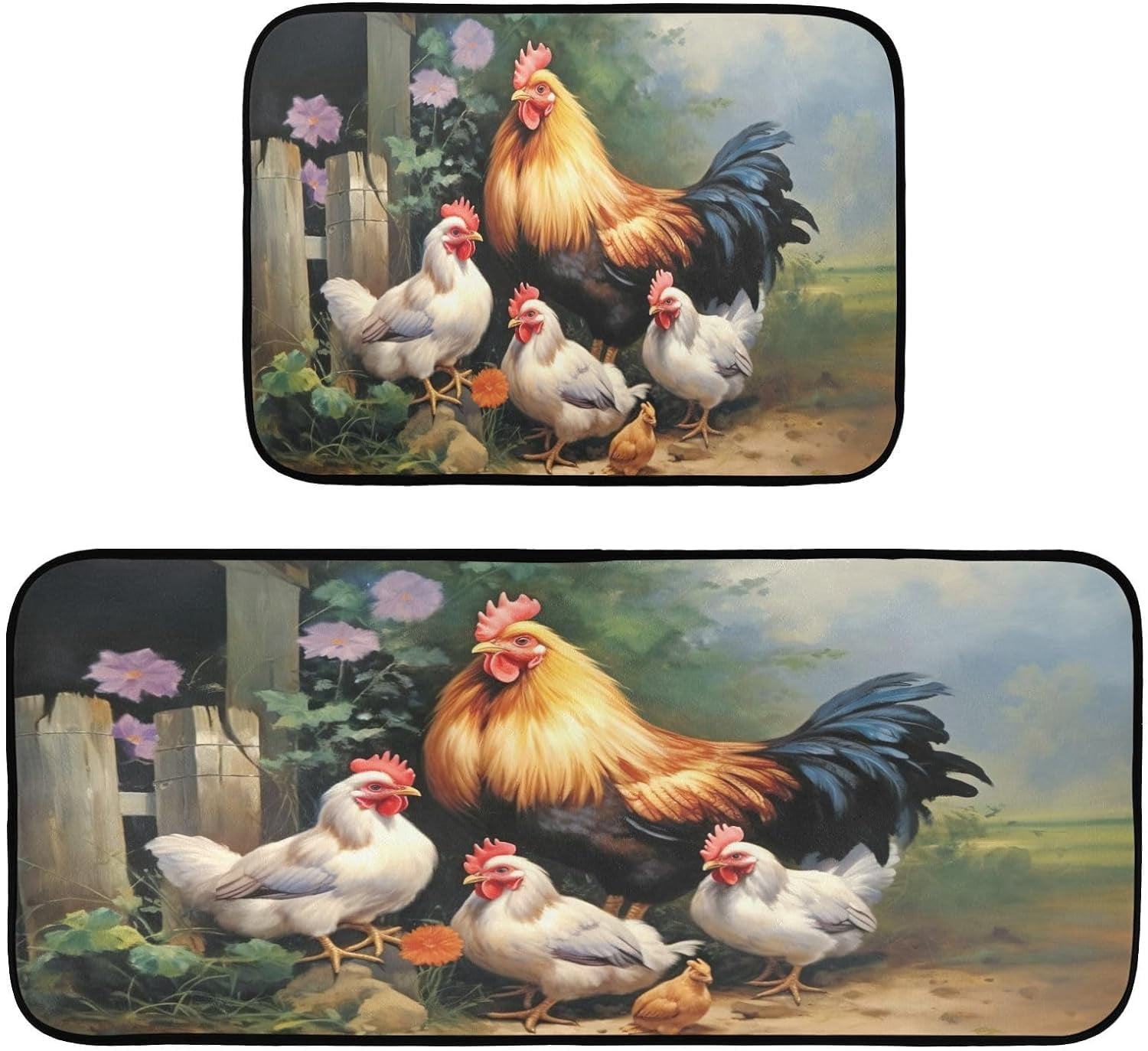 GZHJMY Country Rooster Kitchen Rug Set of 2 Non Slip Washable Cushioned ...