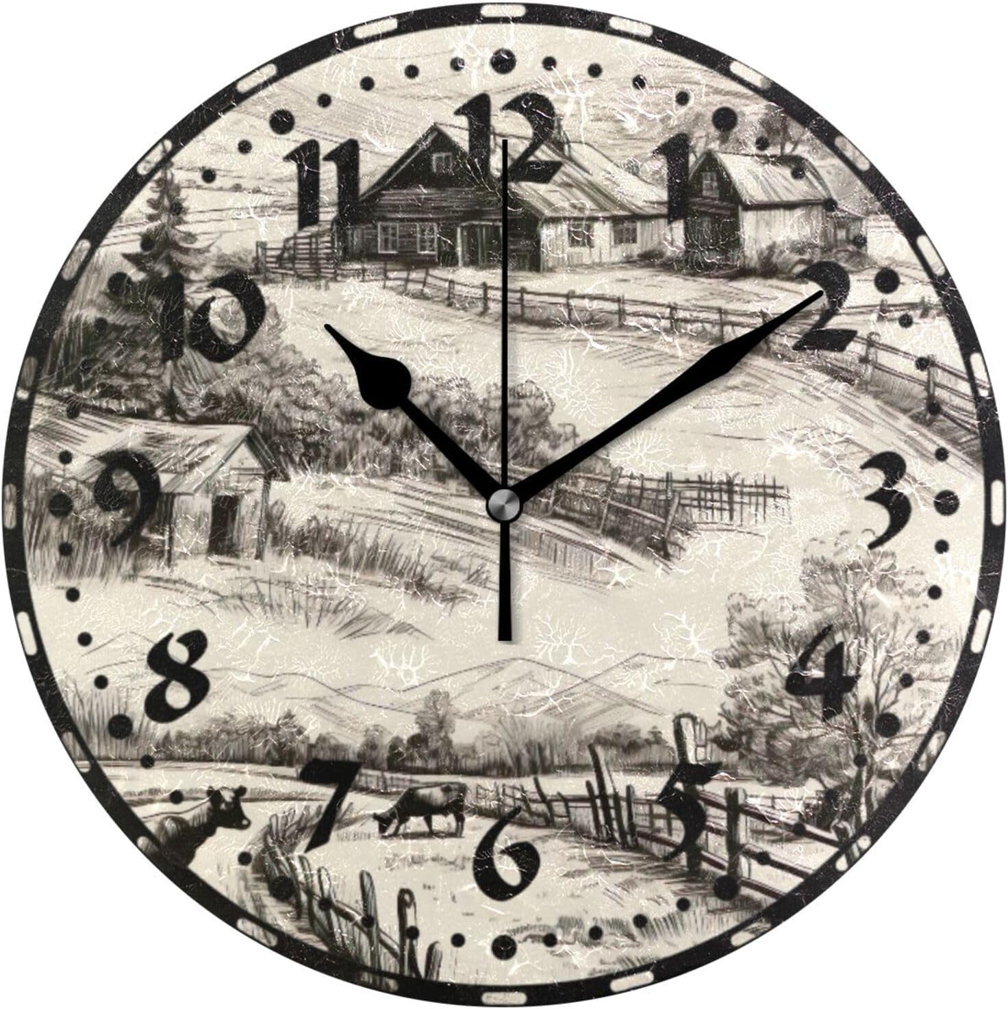 GZHJMY Country Scenes Wall Clock, PVC Silent Non Ticking 10 Inch ...