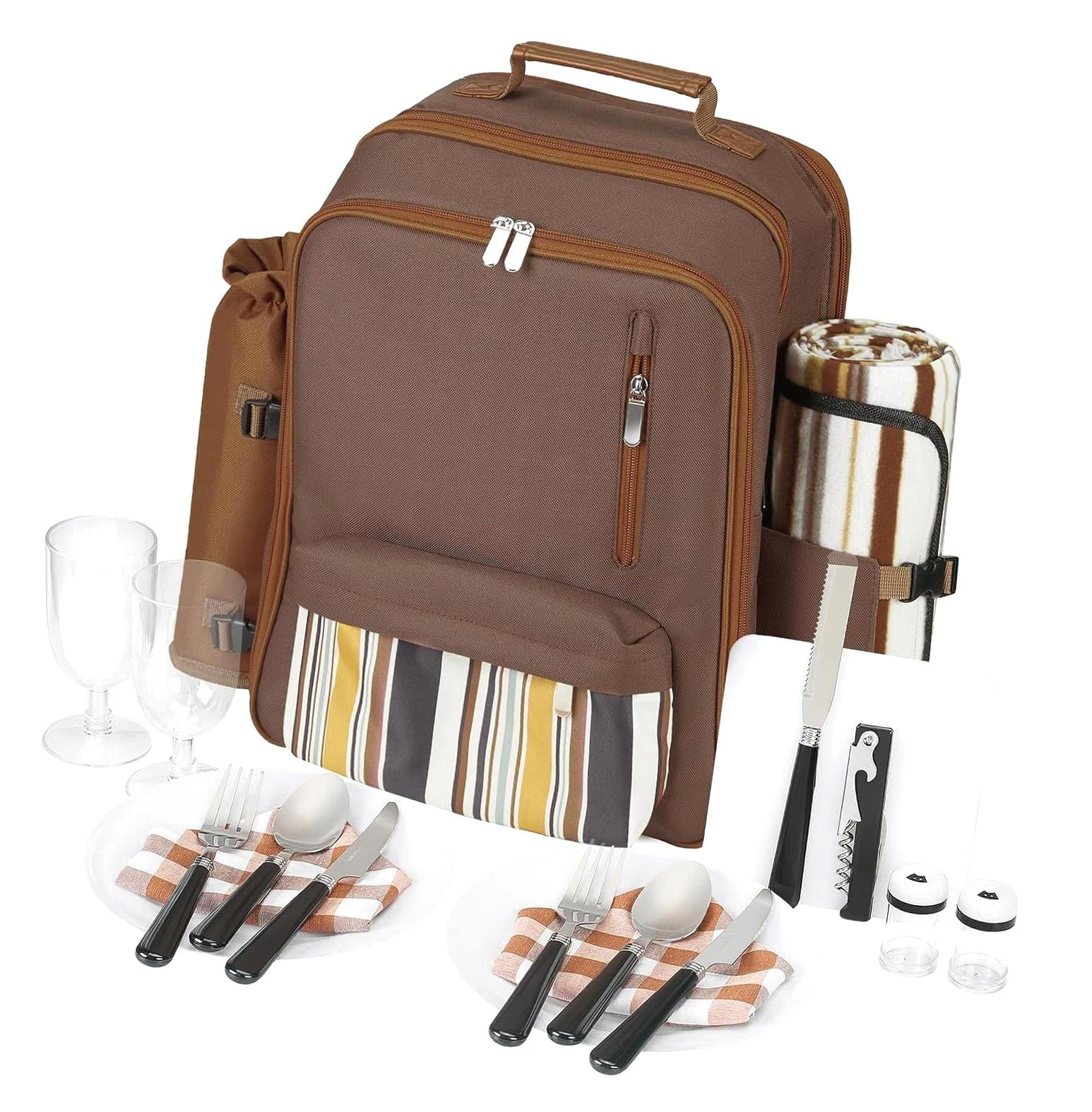 GZHJMY Couple 24L Picnic Basket Set, Brown Insulated Picnic Backpack ...