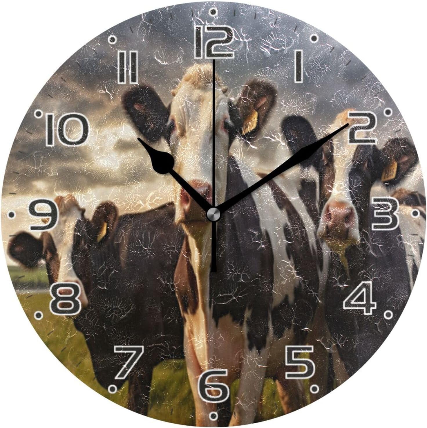 GZHJMY Cow Clock Silent Round Wall Clock Non Ticking Battery Device ...