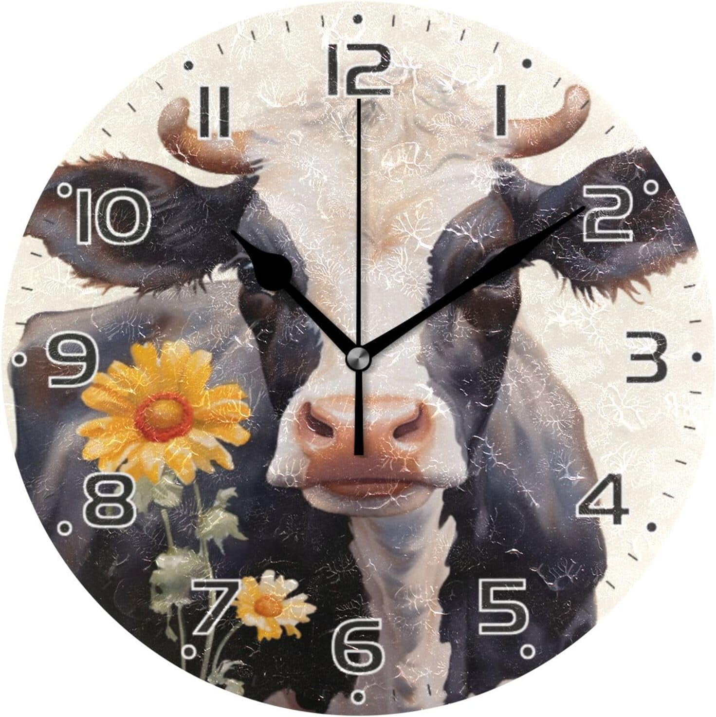 GZHJMY Cow Flower Clock Silent Round Wall Clock Non Ticking Battery ...