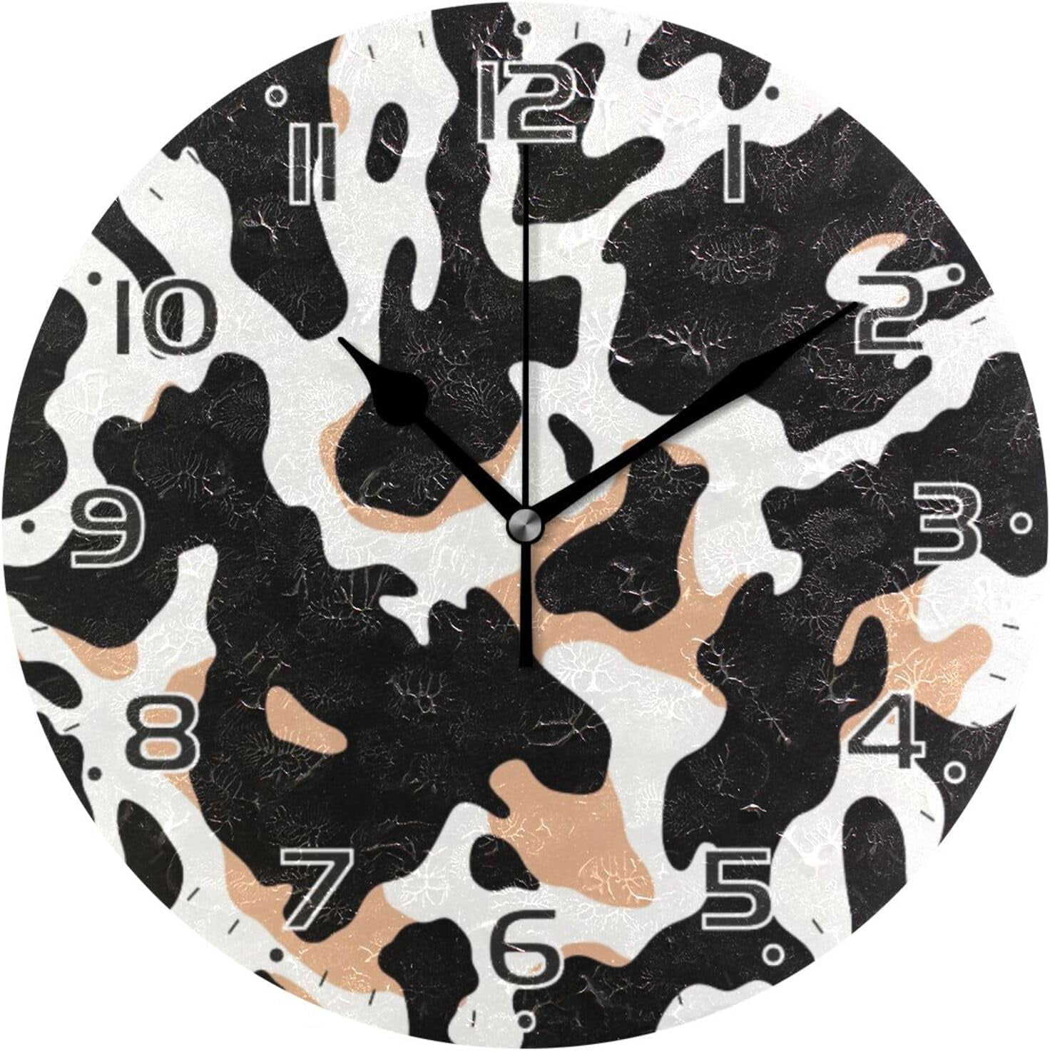 GZHJMY Cow Print Clock Silent Round Wall Clock Non Ticking Battery ...