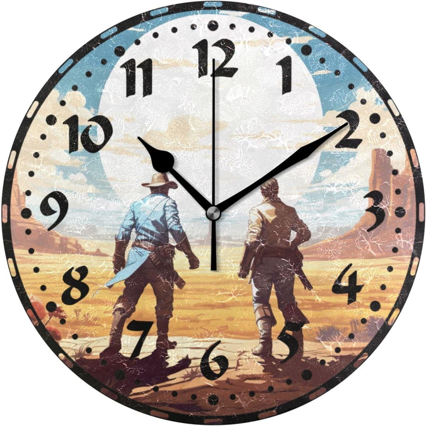 GZHJMY Cowboys Pattern Wall Clock, Silent Non Ticking 10 Inch Battery ...