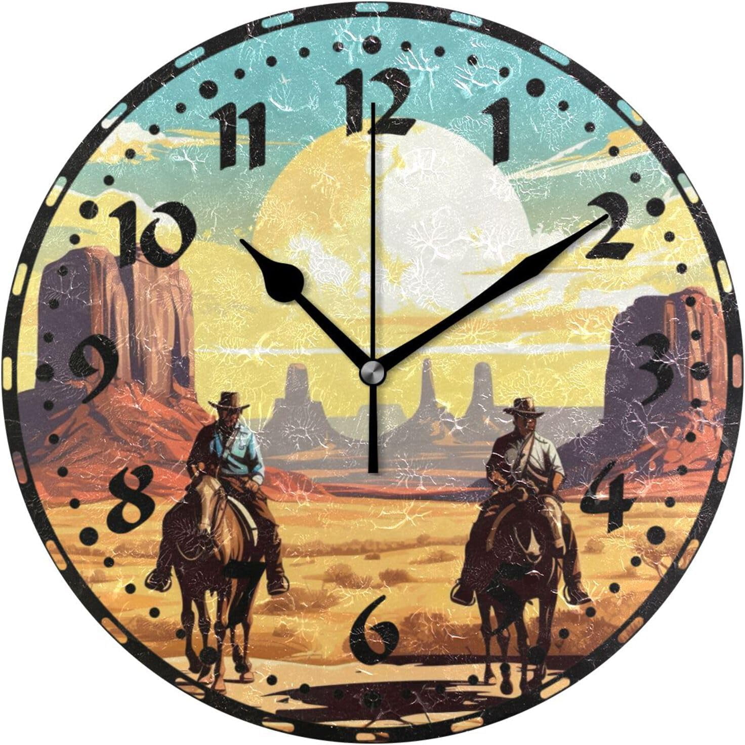 GZHJMY Cowboys Riding Horses Wall Clock, PVC Silent Non Ticking 10 Inch ...