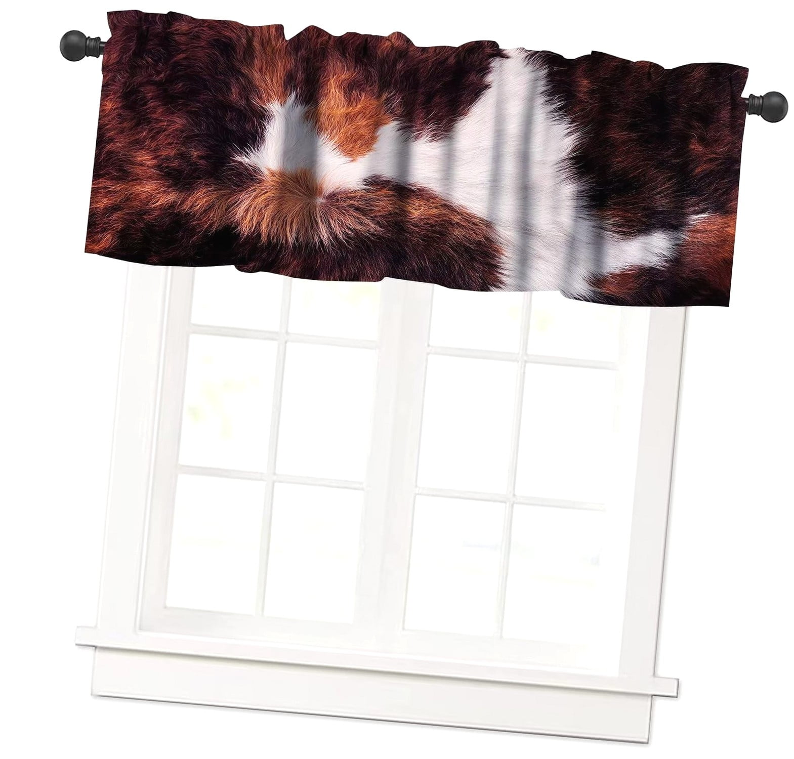 GZHJMY Cowhide Print Kitchen Valance, Western Farm Farmhouse Brown ...