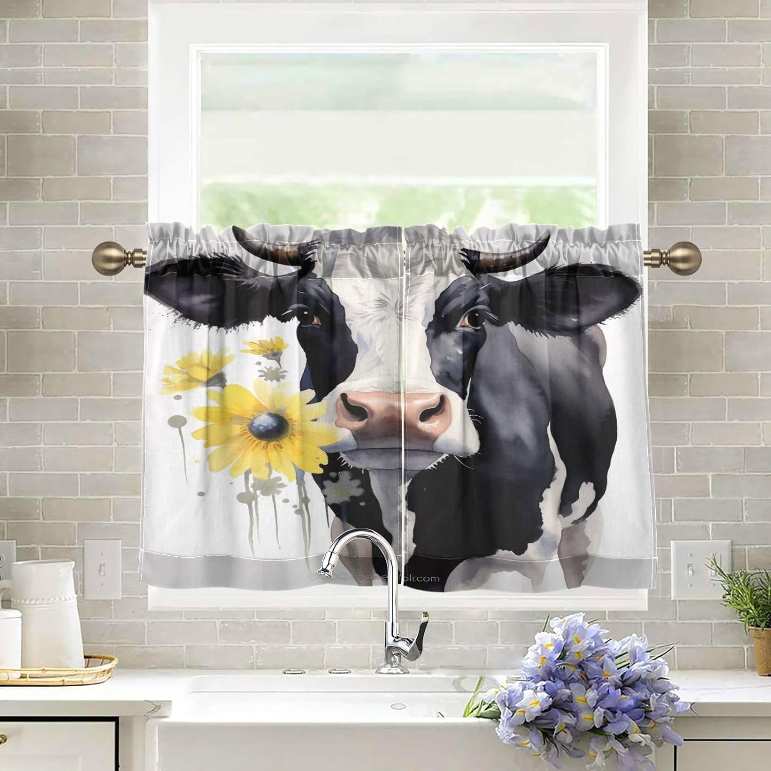 GZHJMY Cows Half Window Tier Curtains 36 Inch Blackout Thermal ...