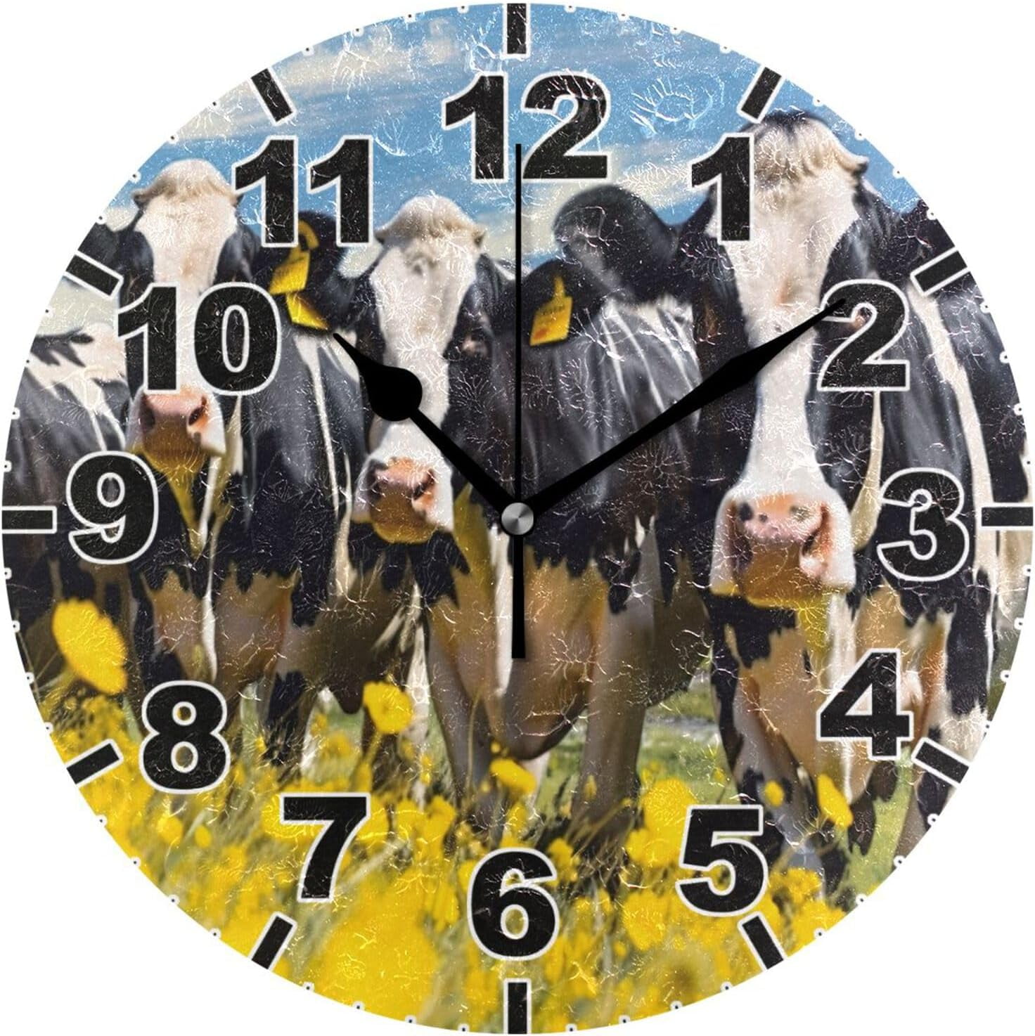 GZHJMY Cows Round Wall Clock, Battery Operated Silent Non Ticking Desk ...