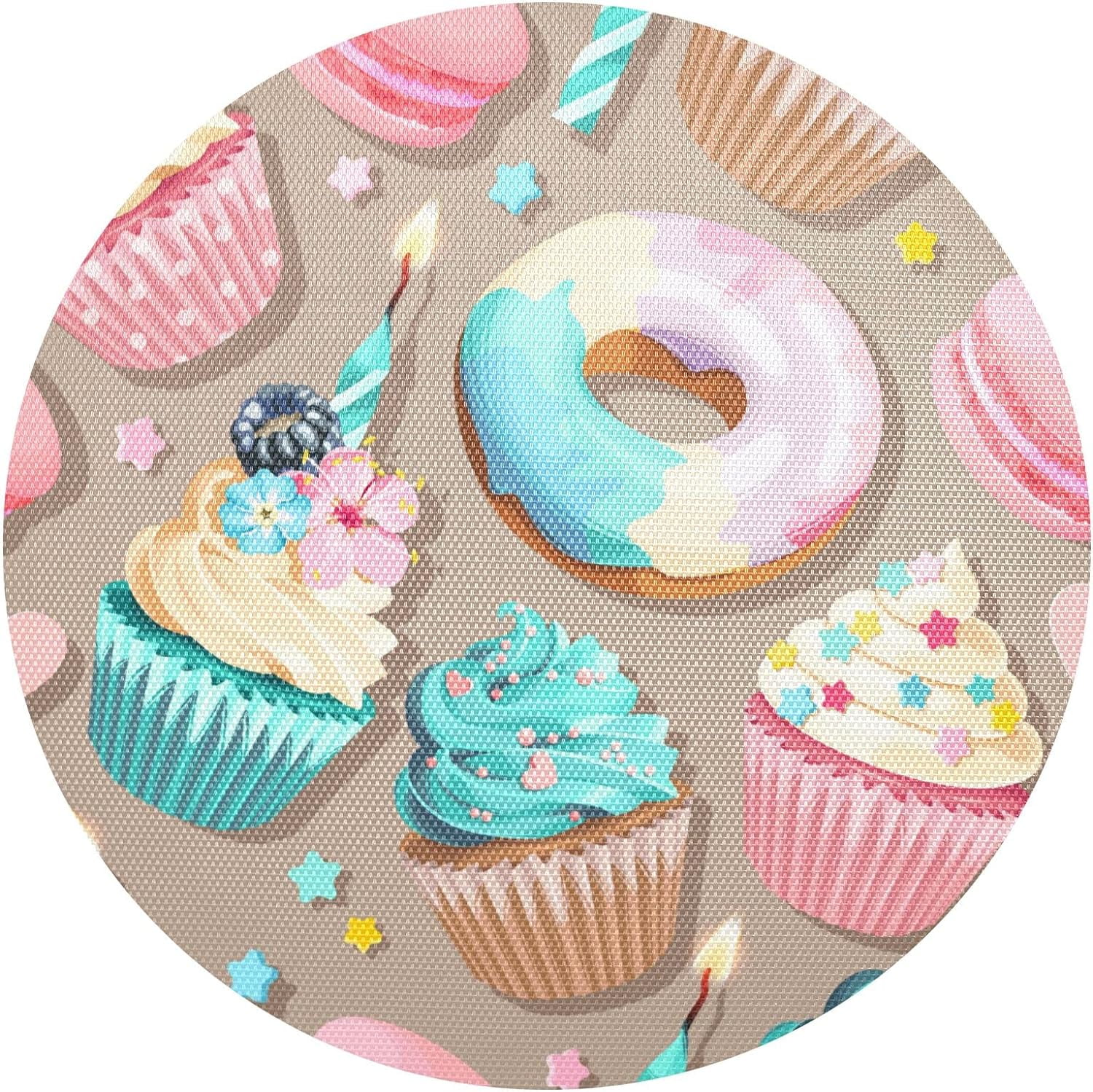 GZHJMY Cupcakes and Donuts Round Placemats Set of 1 PVC Table Mat Easy ...
