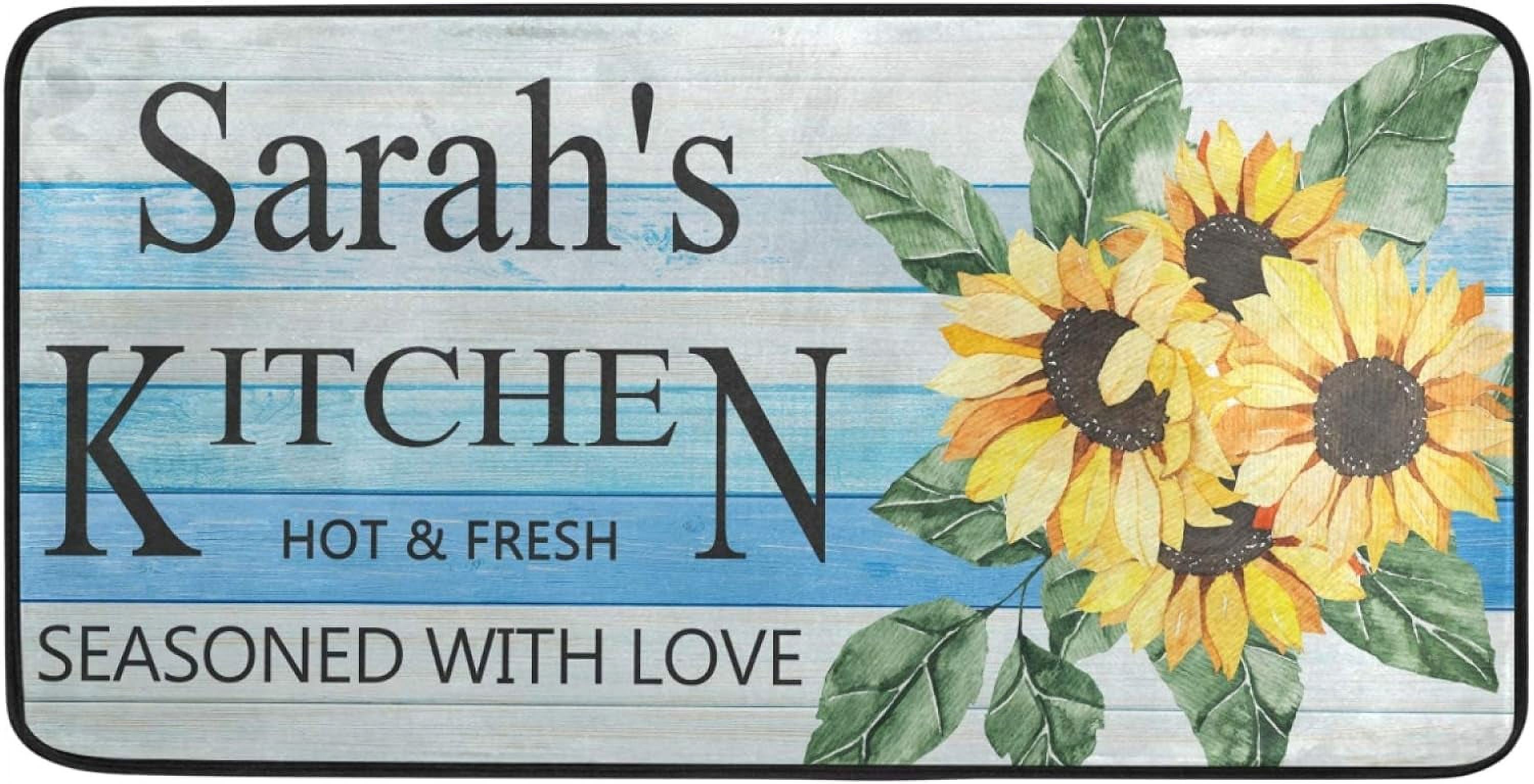 GZHJMY Custom Kitchen Rug Watercolor Wooden Sunflower Kitchen Floor Mat ...