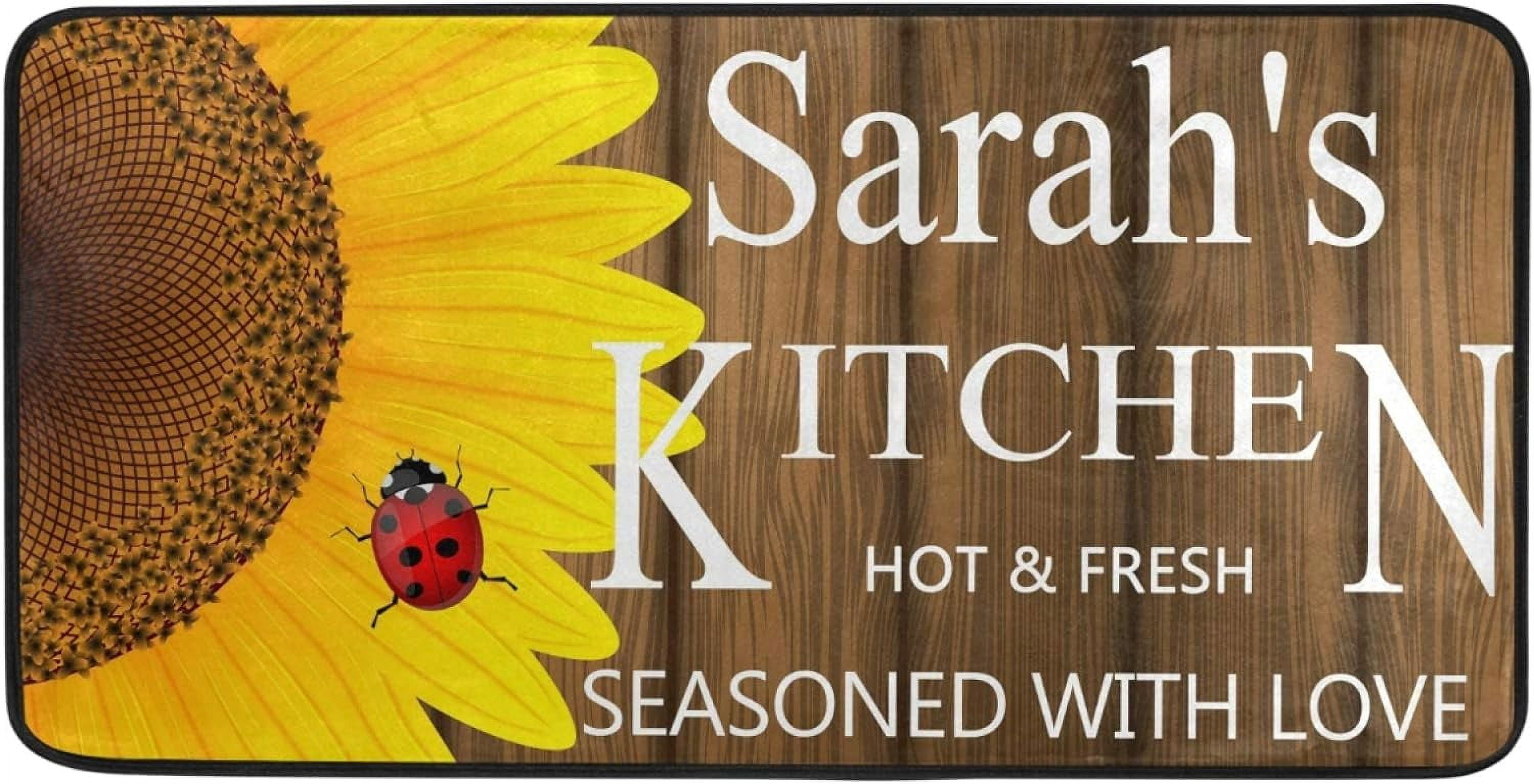 GZHJMY Custom Kitchen Rug Wooden Ladybird Sunflower Kitchen Floor Mat ...