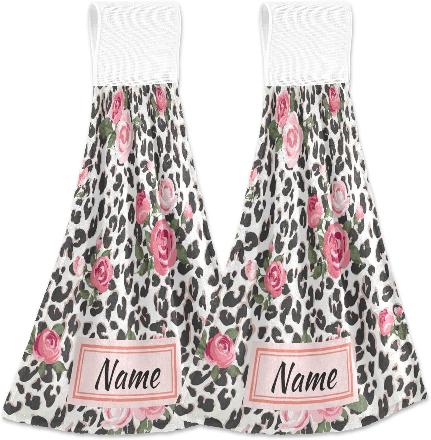 GZHJMY Custom Pink Rose Leopard Hanging Kitchen Towel Personalized Your ...