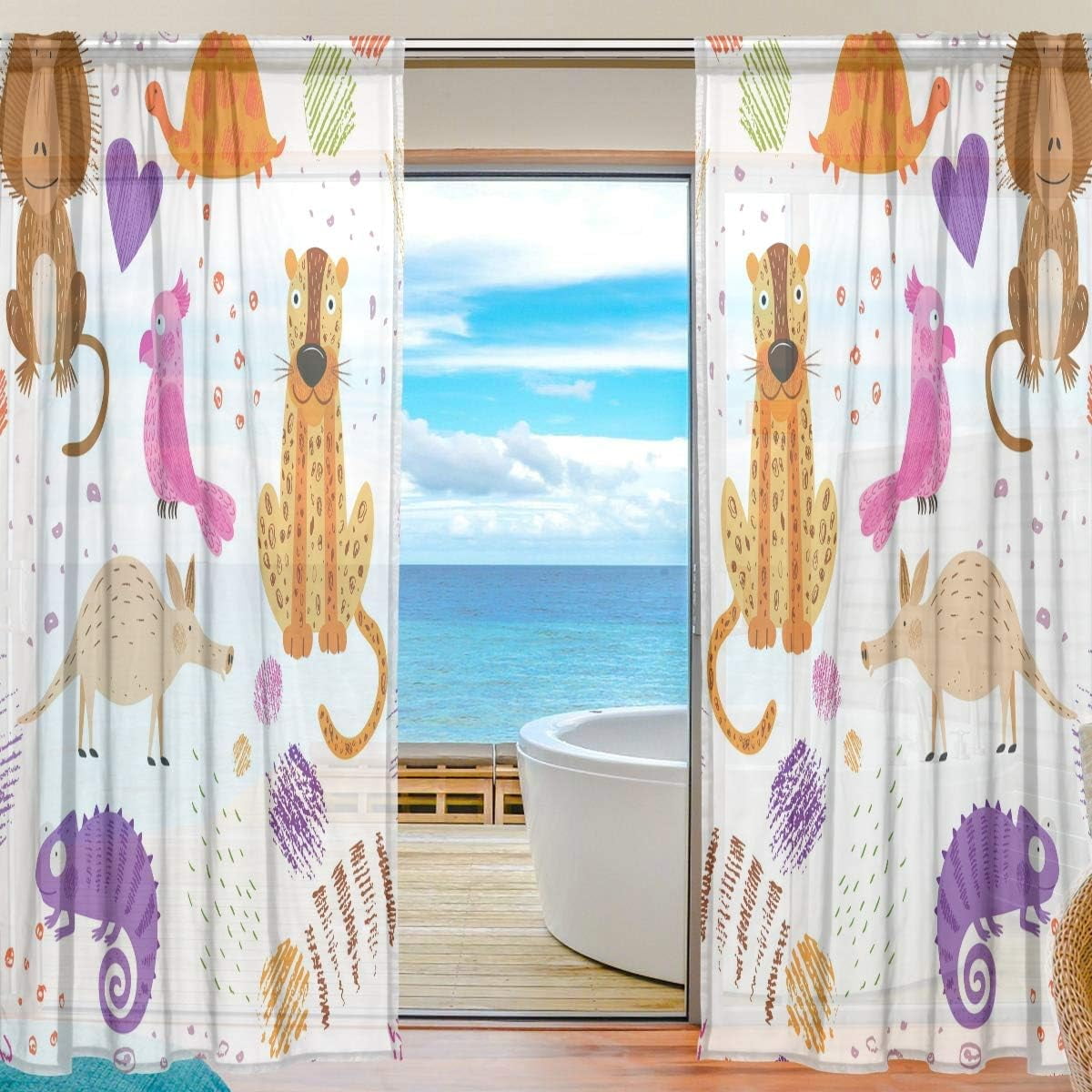 GZHJMY Cute African Lion Animals Birds Sheer Curtains Window Voile ...