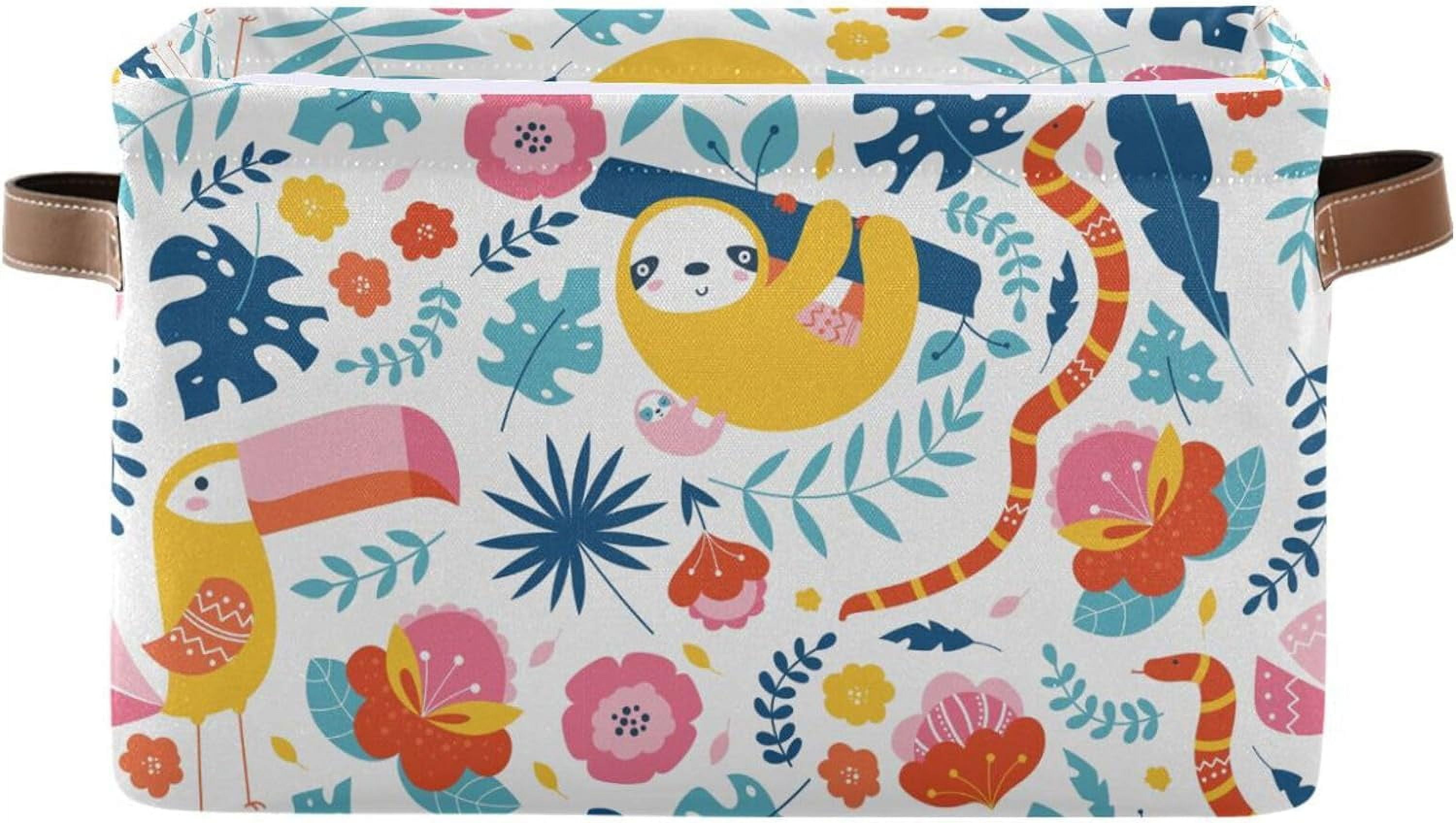 GZHJMY Cute Animals Sloth Storage Basket, Durable Canvas With Handles ...