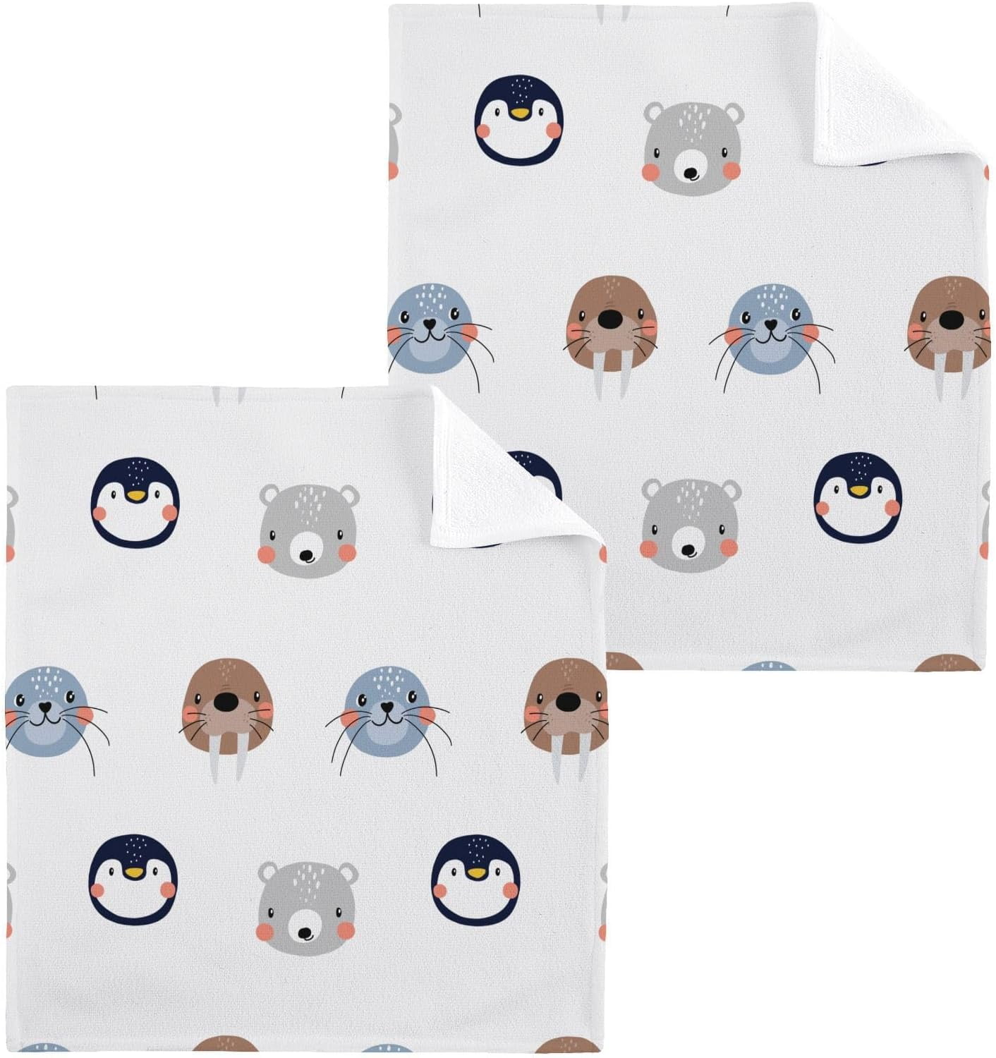 GZHJMY Cute Arctic Animals Wash Cloth Set of 2, 12 x 12 Inch Cotton ...