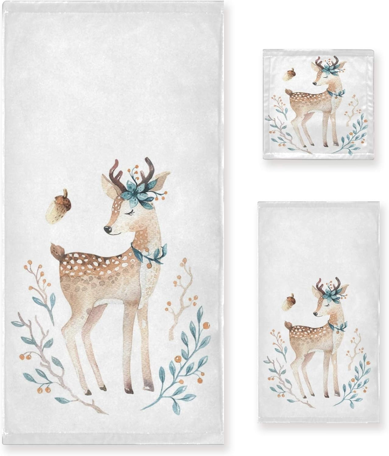 GZHJMY Cute Baby Deer White Soft Luxury Decorative Set of 3 Towels, 1 ...