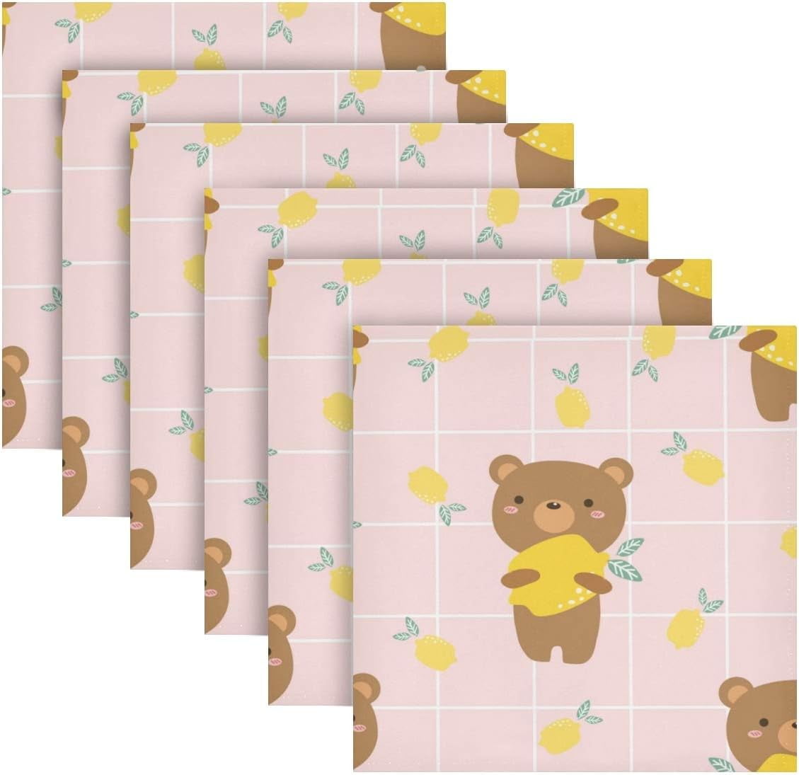 GZHJMY Cute Bear and Lemon Cloth Napkins Washable Reusable Polyester ...