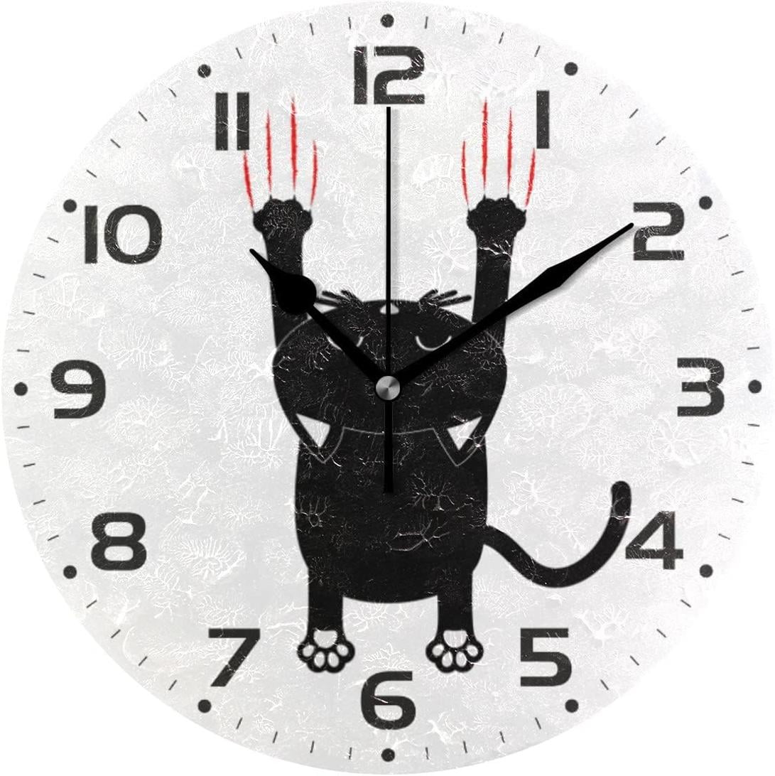 GZHJMY Cute Black Cat Wall Clock, 10" Silent Non Ticking Round Clock, Oil Painting Easy to Read ...