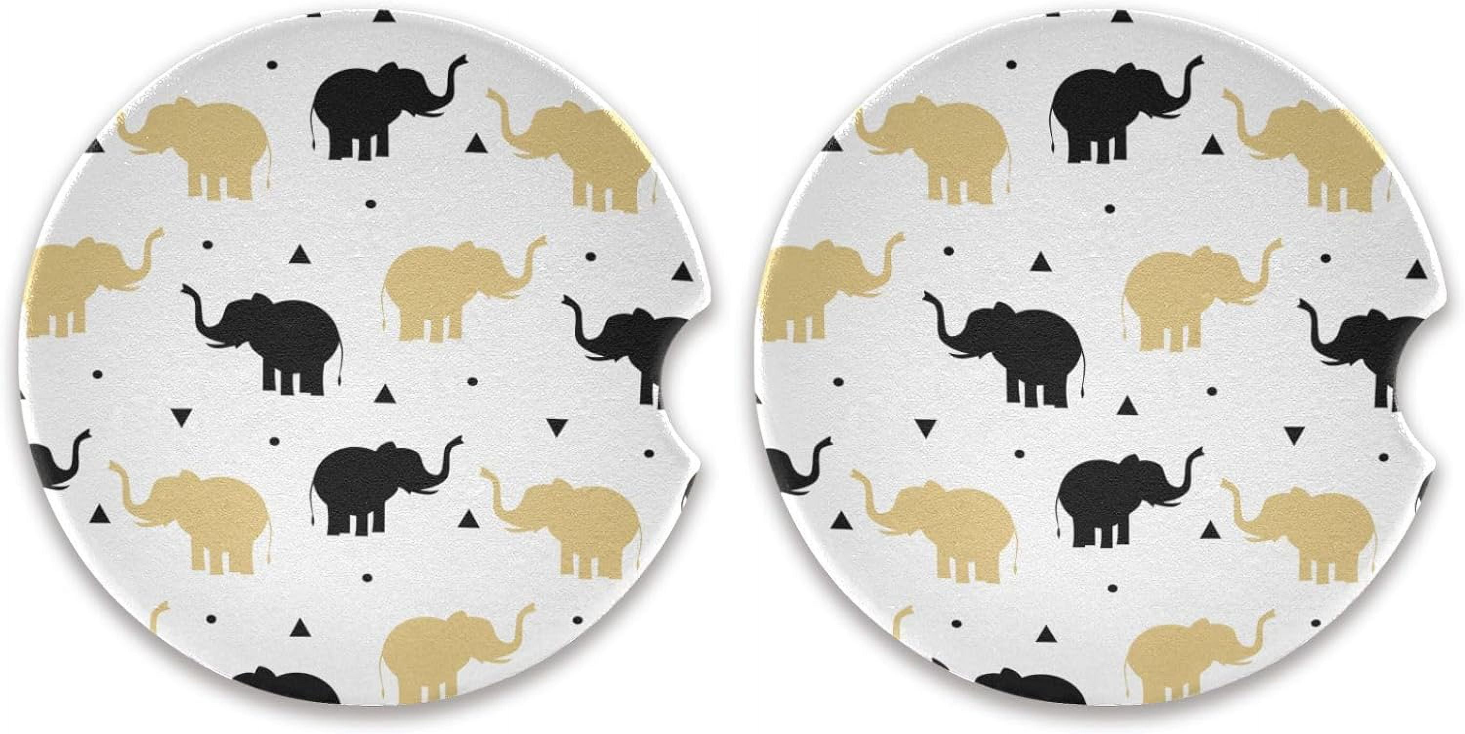 GZHJMY Cute Black Gold Elephants Car Coasters 2 Pack Drinks Absorbent ...