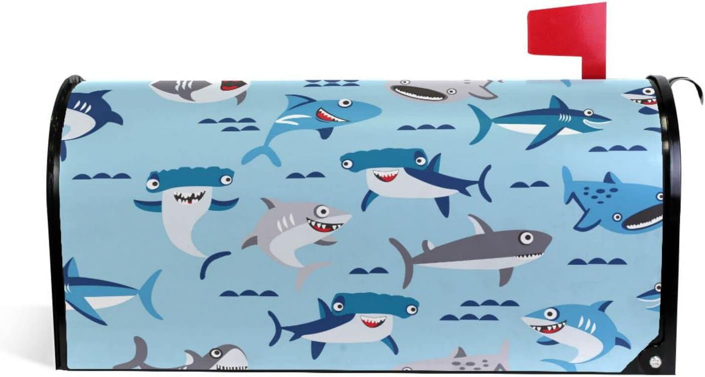GZHJMY Cute Blue Sharks Magnetic Mailbox Cover Large Size Mailbox Wraps ...