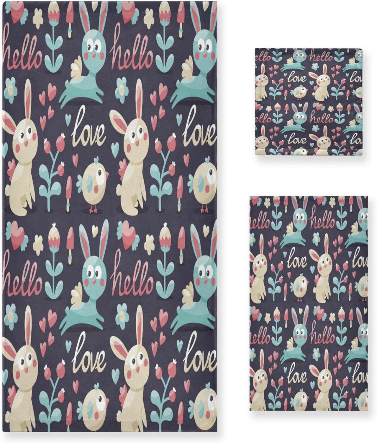 GZHJMY Cute Bunny Towel Set of 3, Highly Absorbent Soft Towels with ...