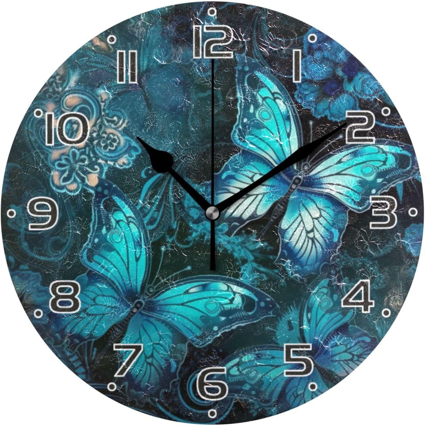 GZHJMY Cute Butterfly Clock Silent Round Wall Clock Non Ticking Battery ...