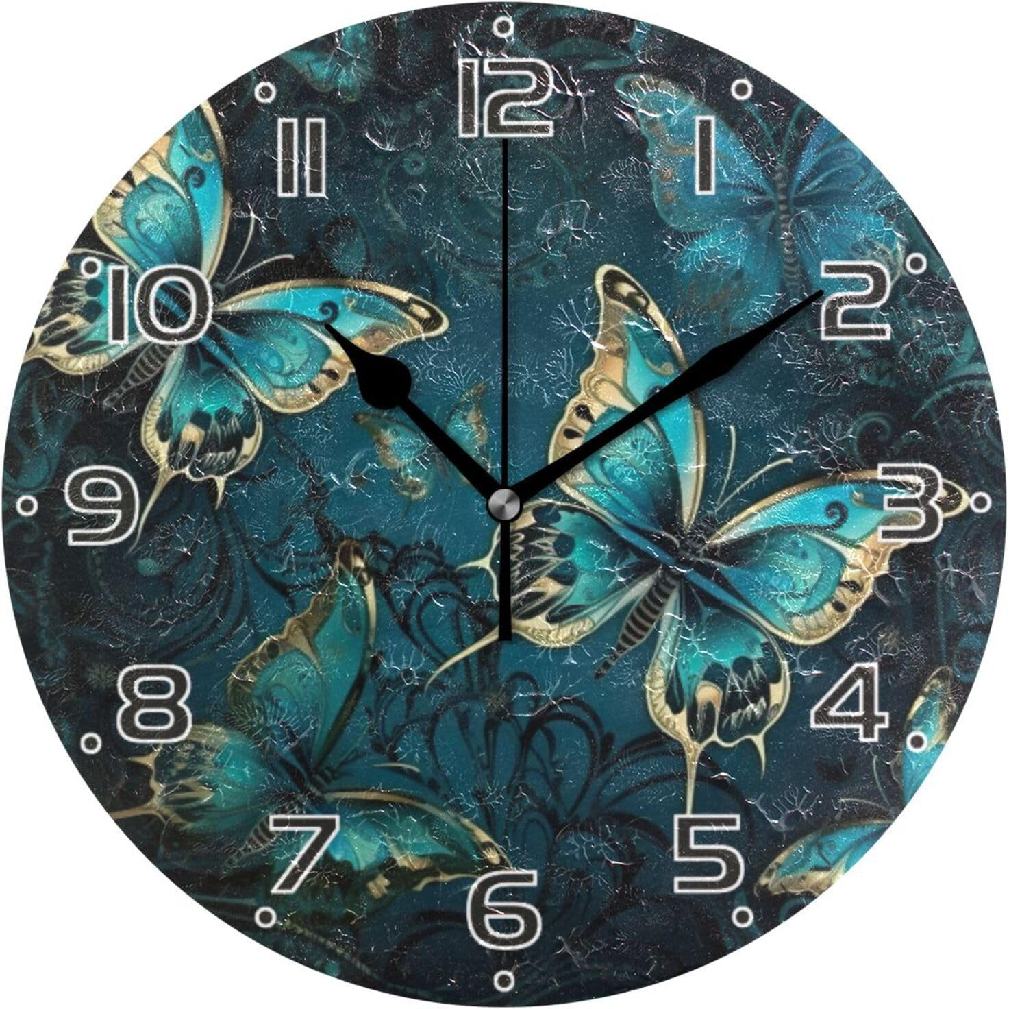 GZHJMY Cute Butterfly Clock Silent Round Wall Clock Non Ticking Battery ...