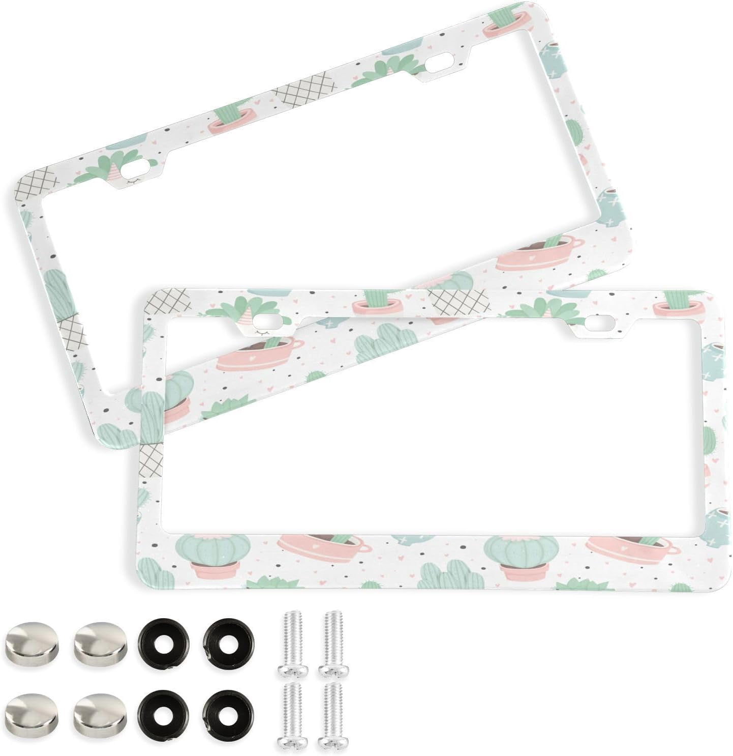 GZHJMY Cute Cacti License Plate Frames Set of 2, Universal Aluminum ...