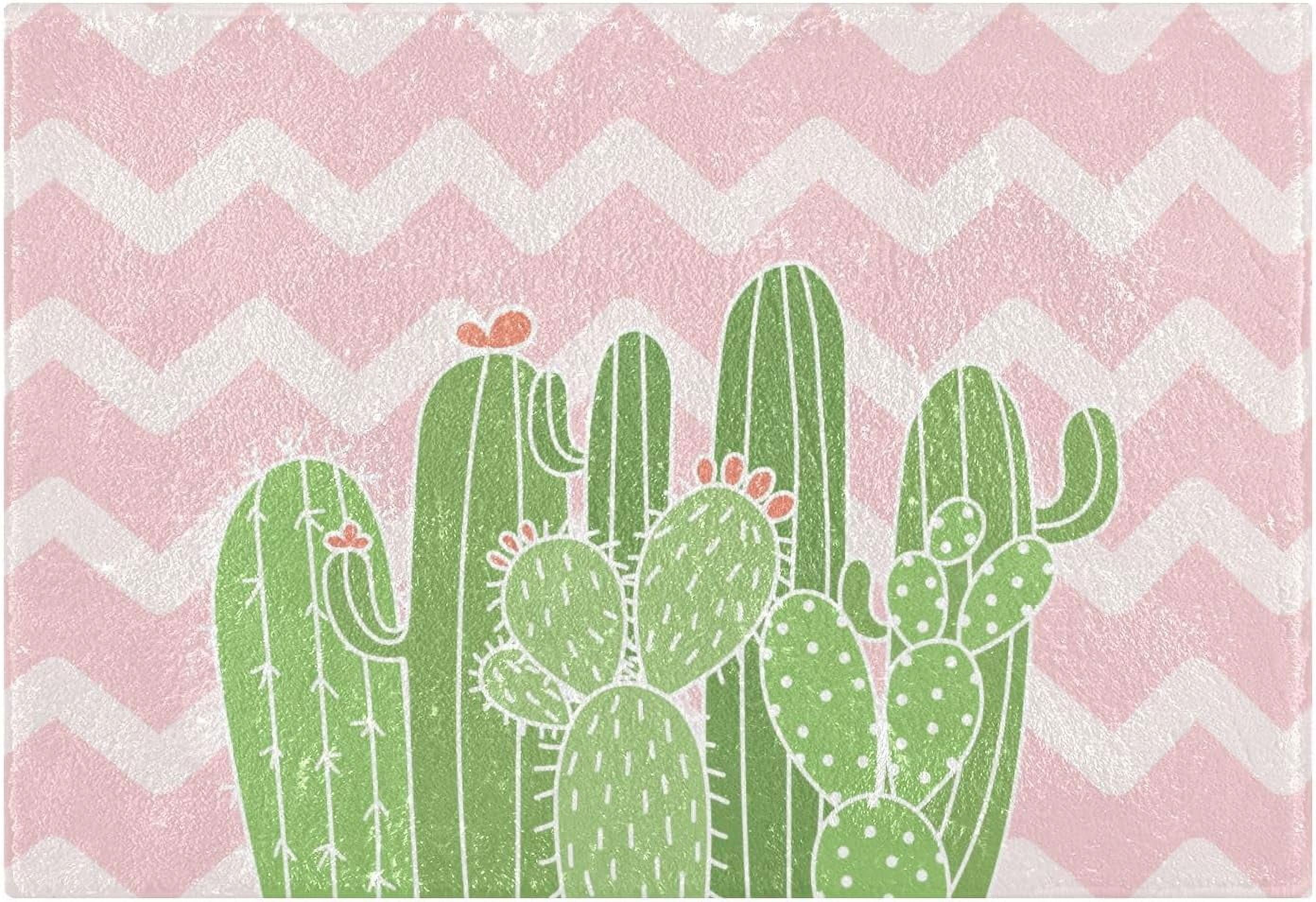GZHJMY Cute Cactus Cacti Pink Wave Stripe Bath Mat for Bathroom Rugs Rectangle Carpet for Shower ...