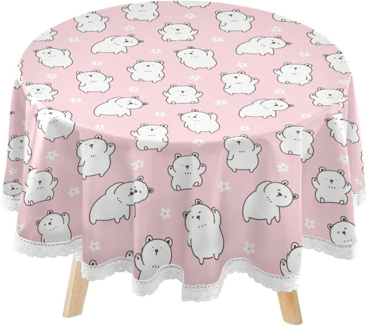 GZHJMY Cute Cartoon Bear Round Tablecloth 60inch Indoor Wrinkle Free ...