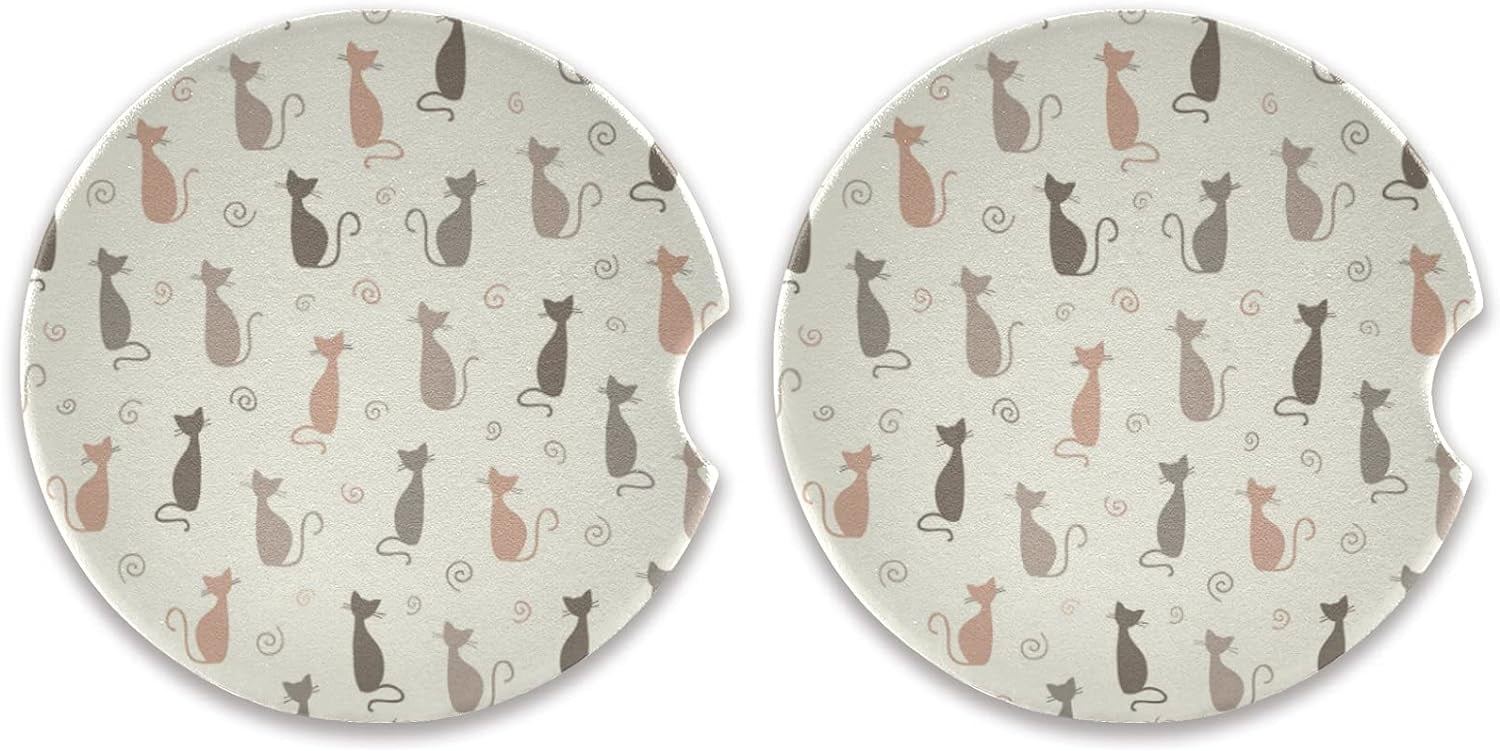 GZHJMY Cute Cartoon Cat Silhouette Car Coasters 2 Pieces, Absorbent ...